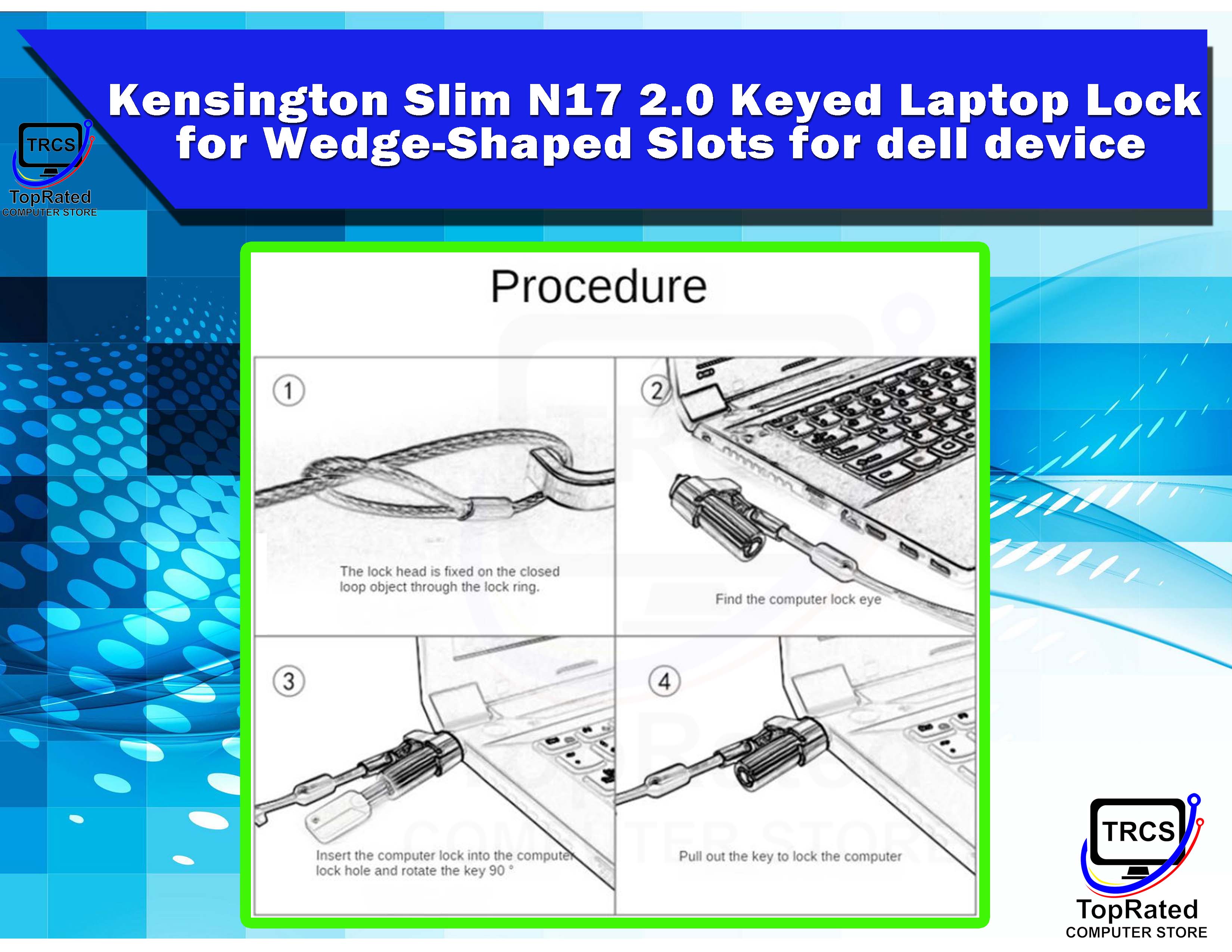 Kensington Slim N17 2.0 Keyed Laptop Lock for Wedge-Shaped Slots for ...