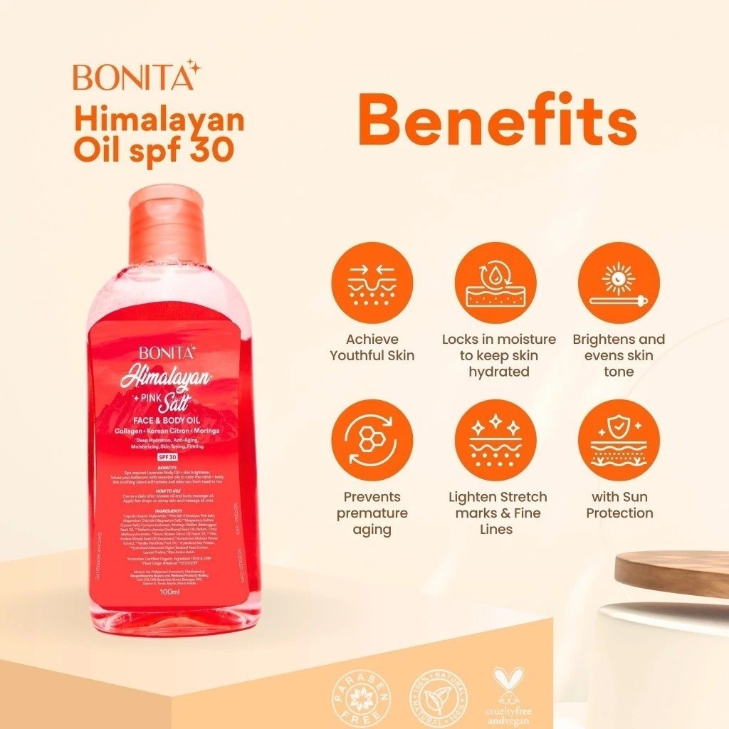 Bonita Himalayan Pink Salt Face & Body Oil With SPF 30Skin Toning ...