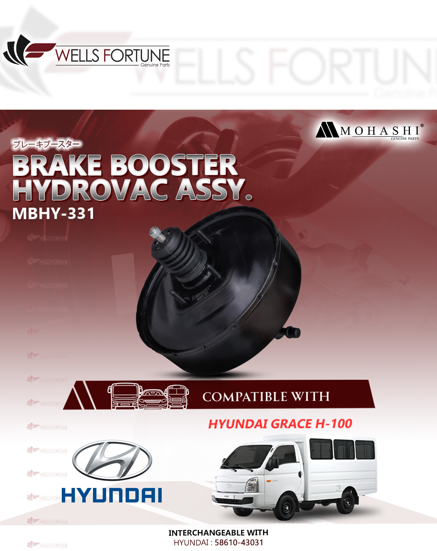 HYUNDAI GRACE H-100 BRAKE BOOSTER HYDROVAC ASSEMBLY 58610-43031 MOHASHI ...