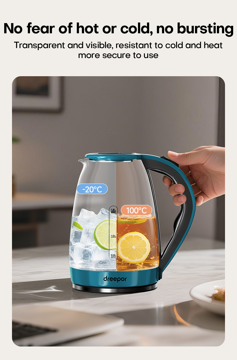 Dreepor 1.8L Electric Kettle Fast boiling Electric Glass Kettle with ...