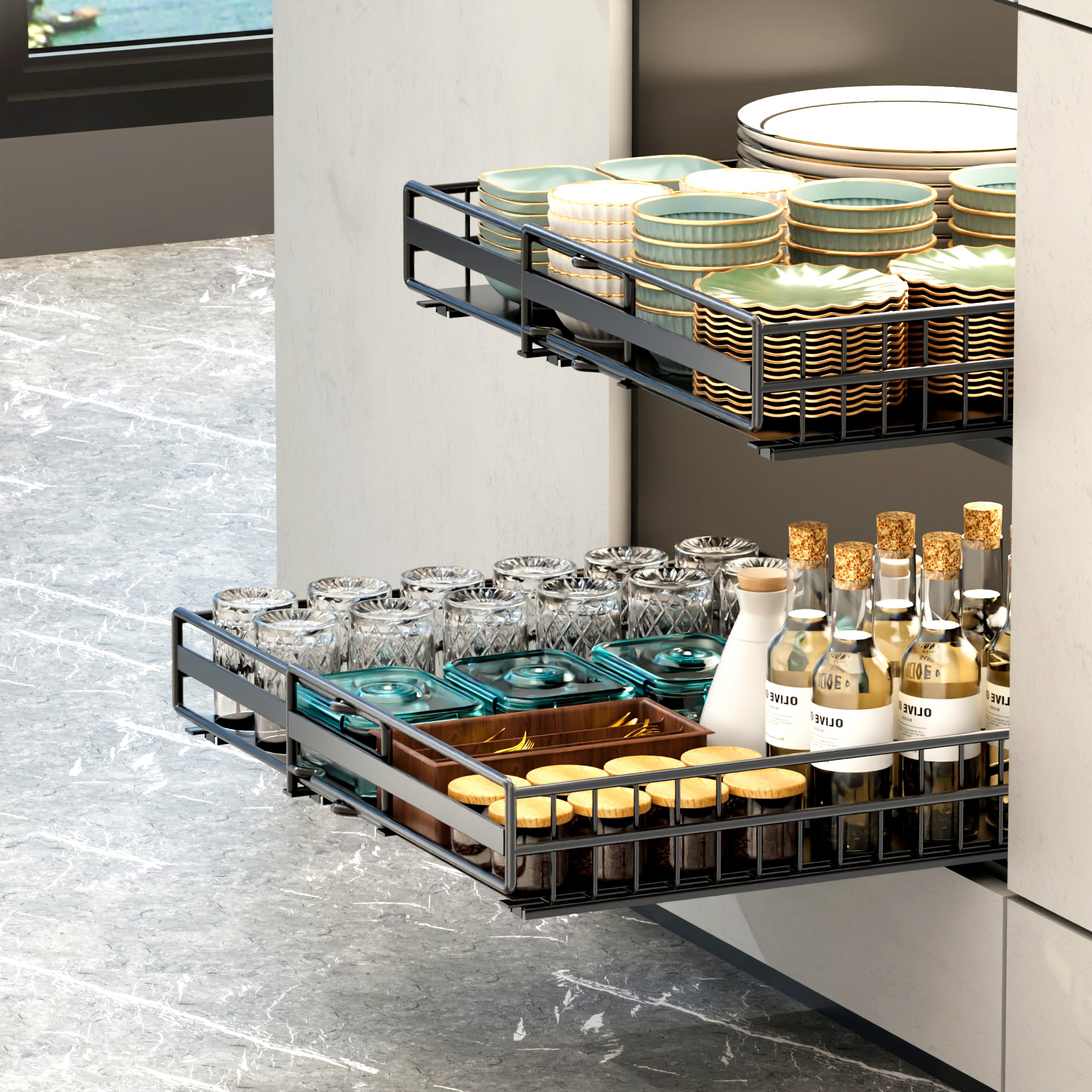 Kitchen Dish rack Cabinet Storage Rack Organizer Storage Drawer Pull ...