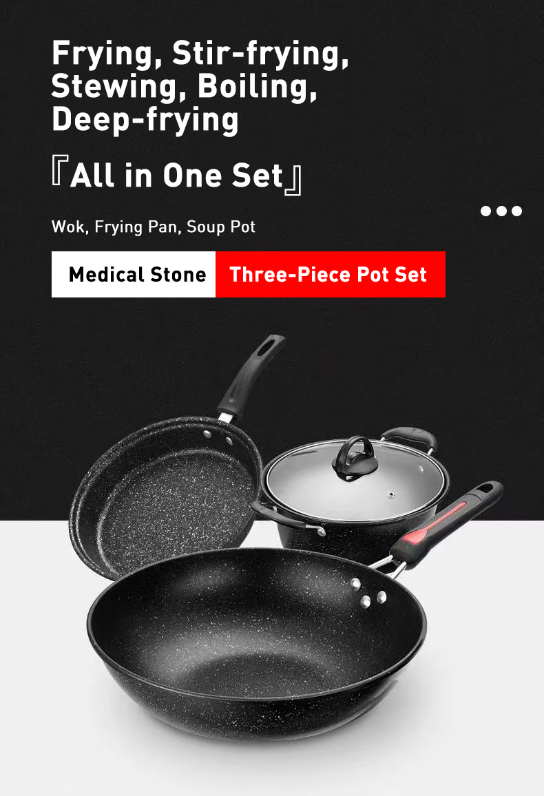 3PCS Cookware Set Non Stick Frying Pan Induction Cookware Set Non Stick ...