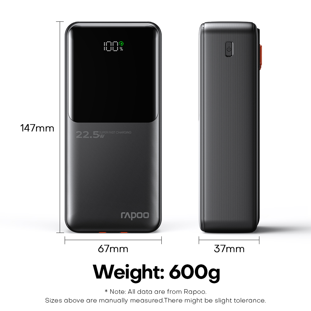 Rapoo RH30S PRO 30000mAh 22.5W Powerbank with Built-in Cable Fast ...