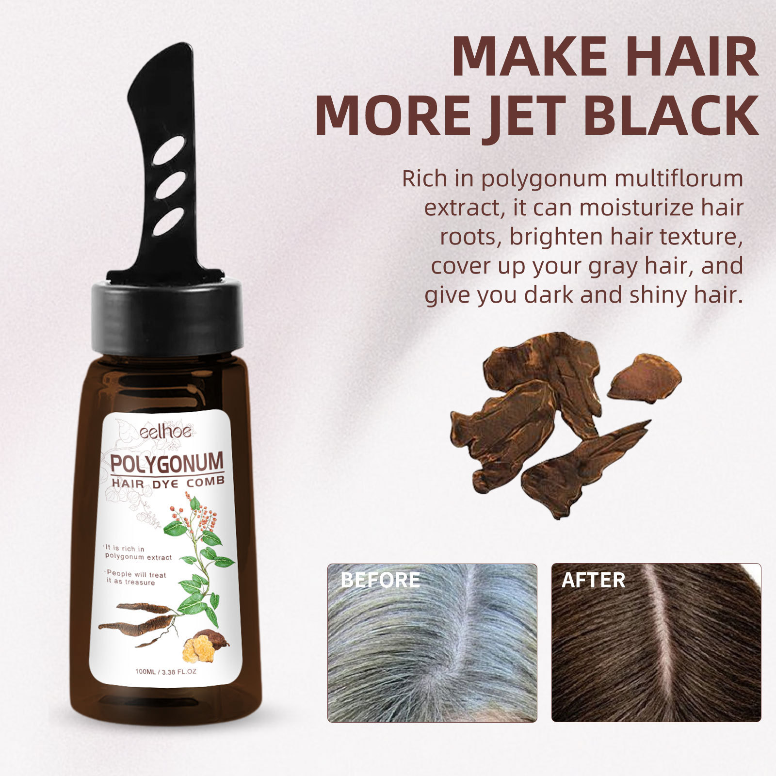 EELHOE Polygonum Hair Dye Comb Permanent Deep Turns Hair Black No Scalp Damage&Plant Essence ...