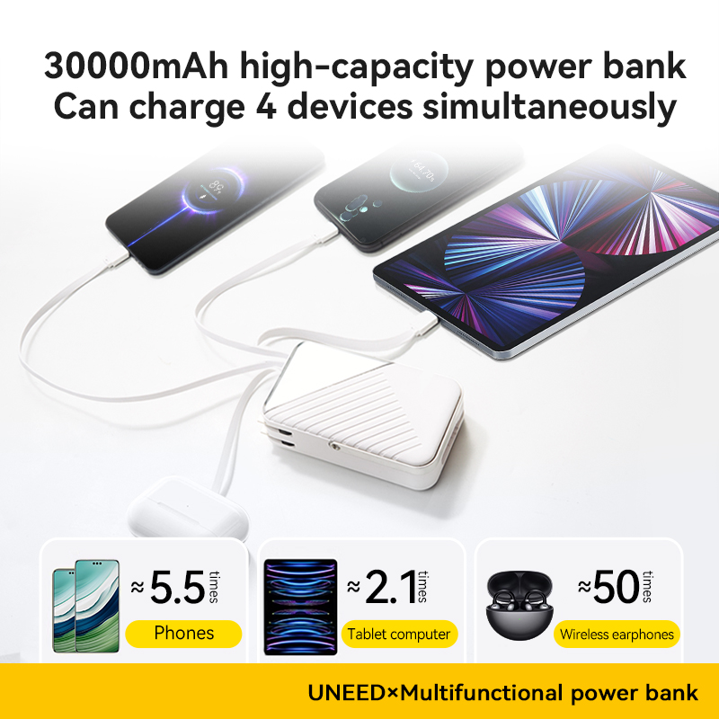 UNEED 30000mAh Power Bank Built-in Cable Original 35W Fast Charging ...