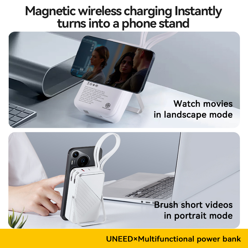 UNEED JW01 30000mAh Power Bank Built-in Cable Magnetic Fast Charging ...