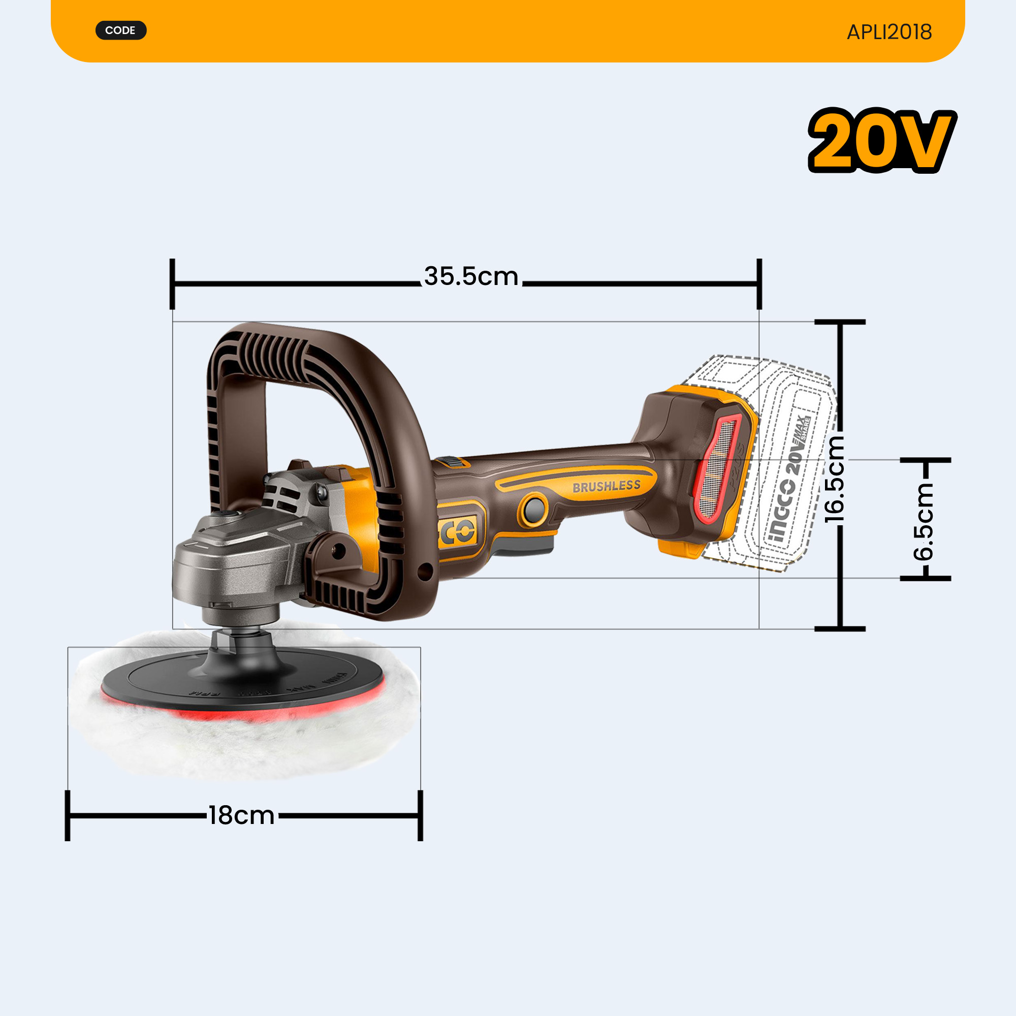 Ingco 7" Cordless Brushless Car Buffer Polisher Dual Orbital Waxer ...