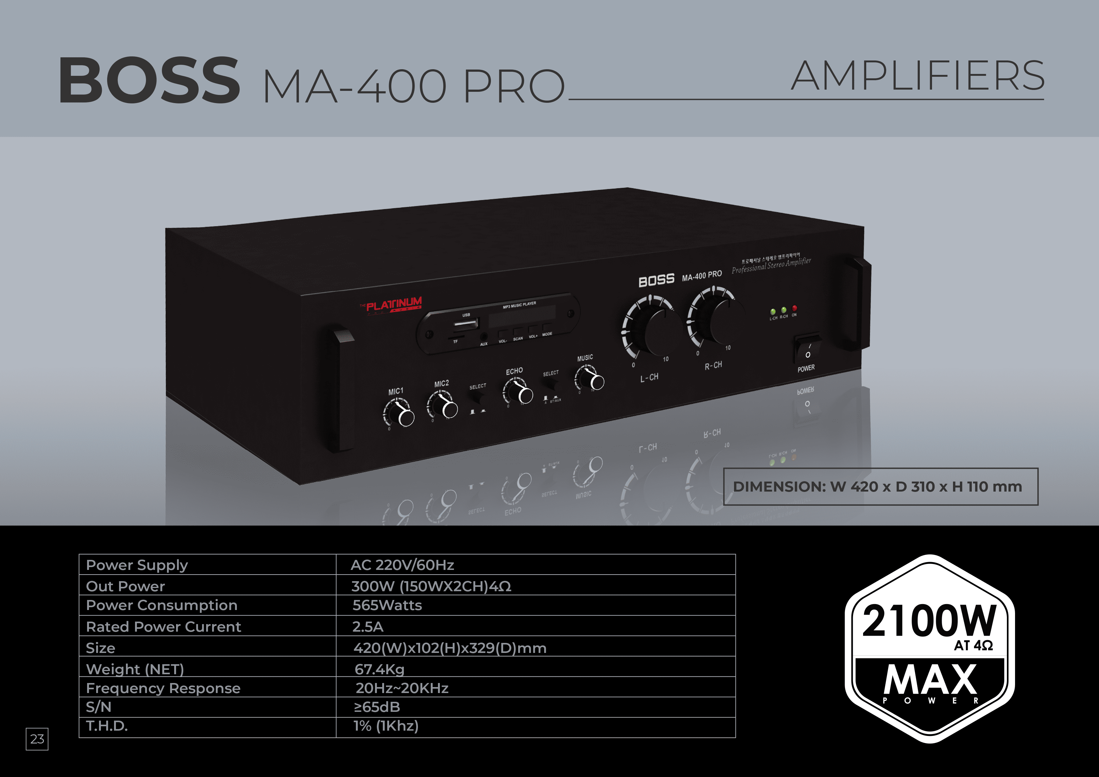 The Platinum Professional Power Amplifier Boss MA-400 PRO | Shopee ...
