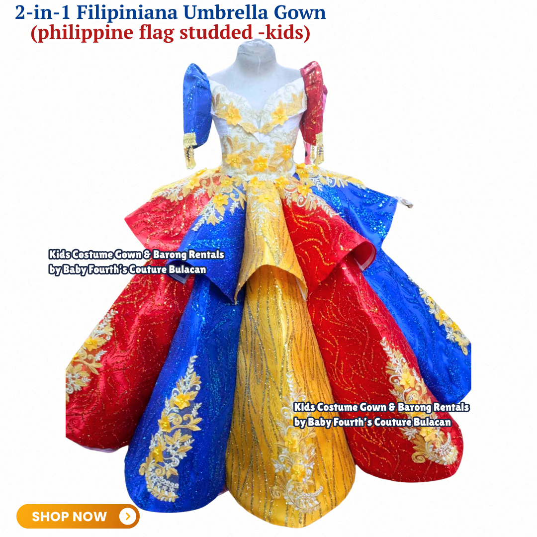 COD Buwan ng Wika Philippine Flag Design Filipiniana Studded Gown for Kids Elegant National ...