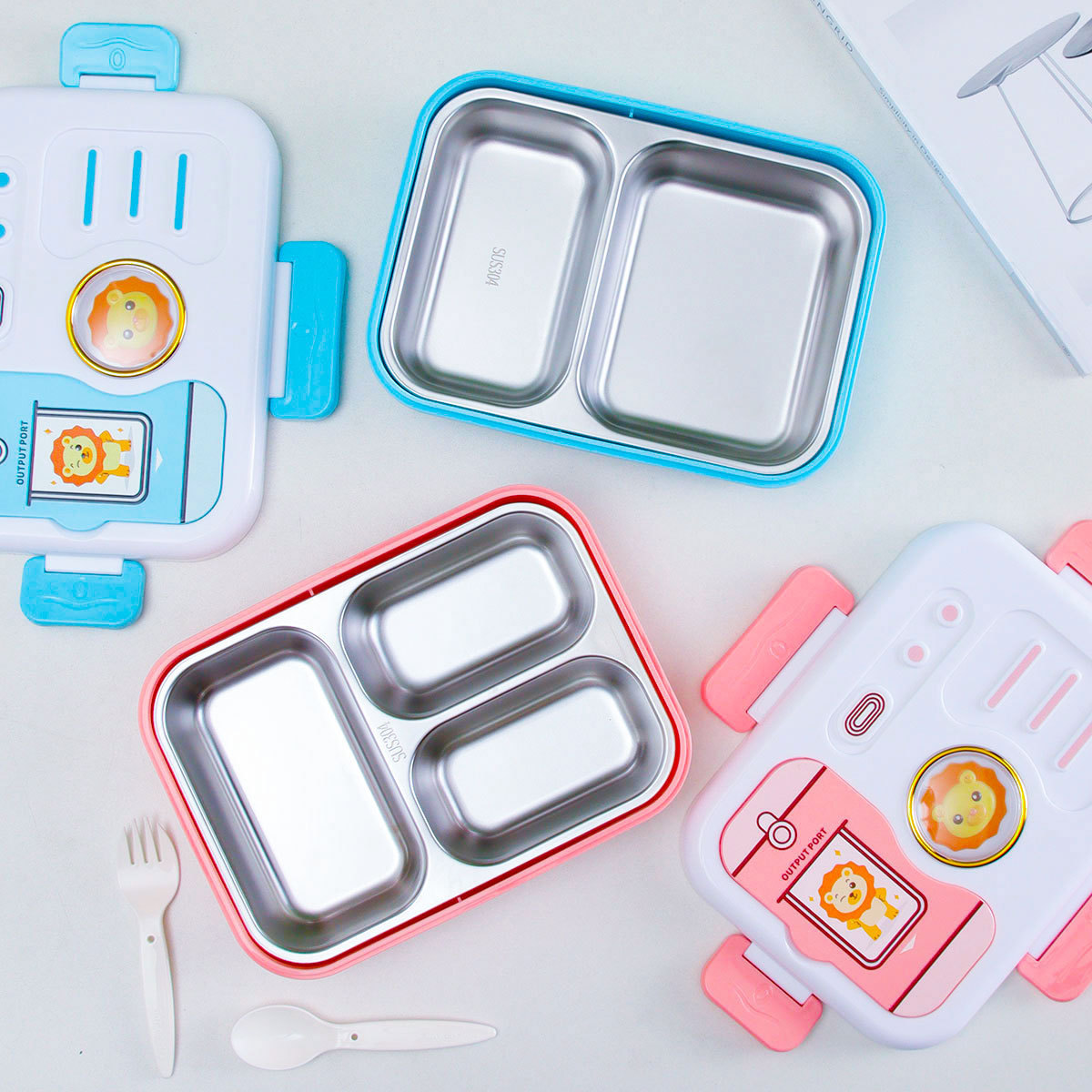compartment stainless steel lunch box camera lunch box with tableware ...