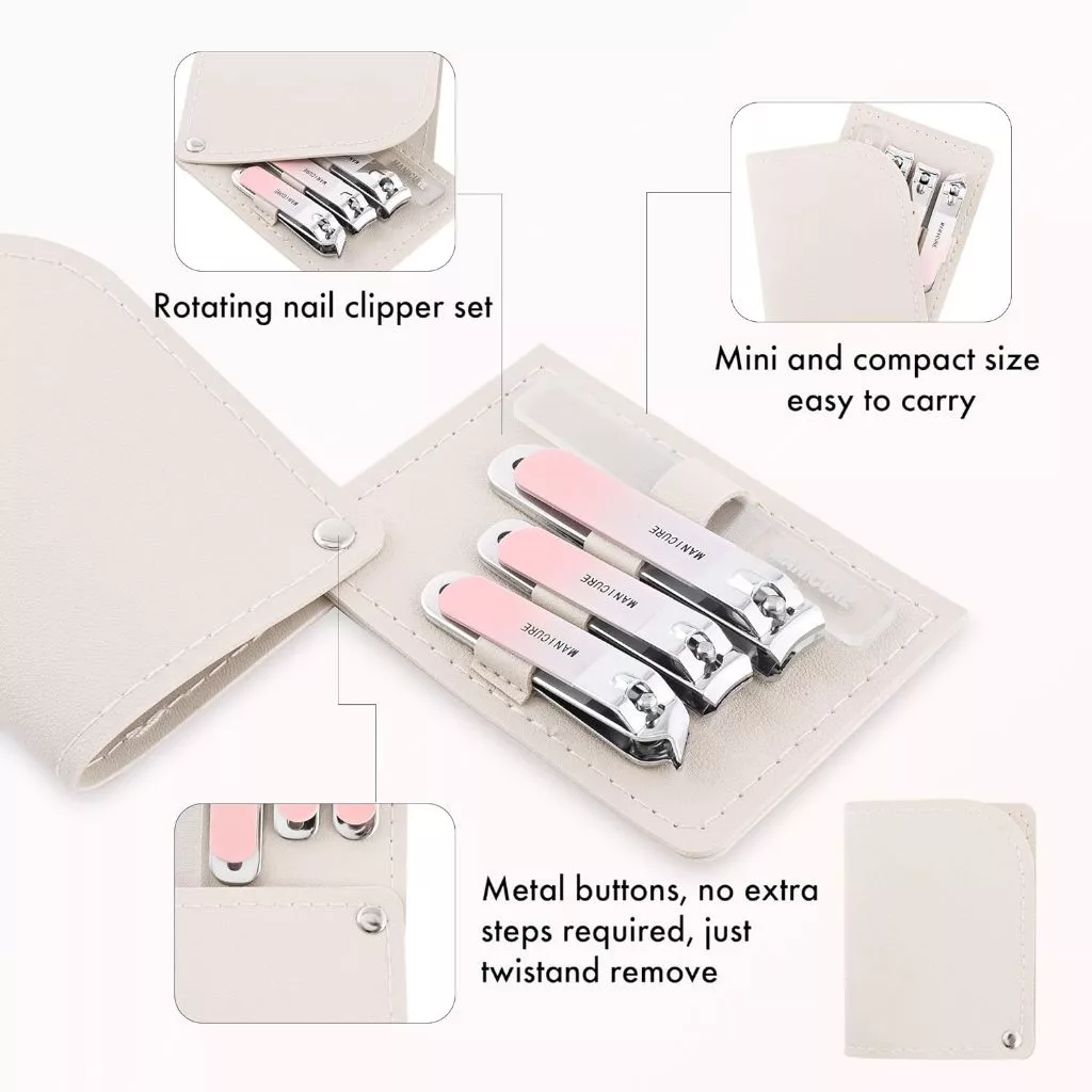Nail Clippers set 4 pcs with Rotating Leather Bag Professional Trimmer ...