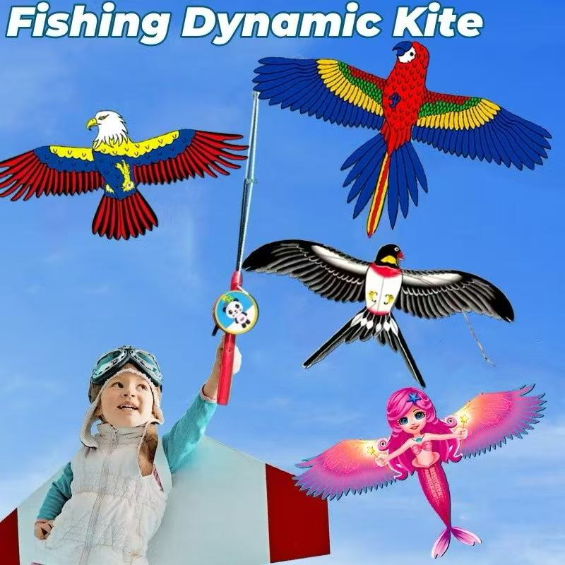 Fishing rod dynamic kite, children's hand-held kite, 3D simulation kite ...