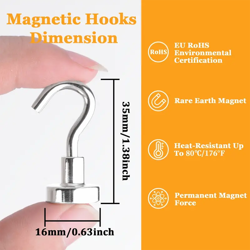 10pcs Strong Magnetic Hooks Stainless Steel Heavy Duty Hanging Magnetic ...