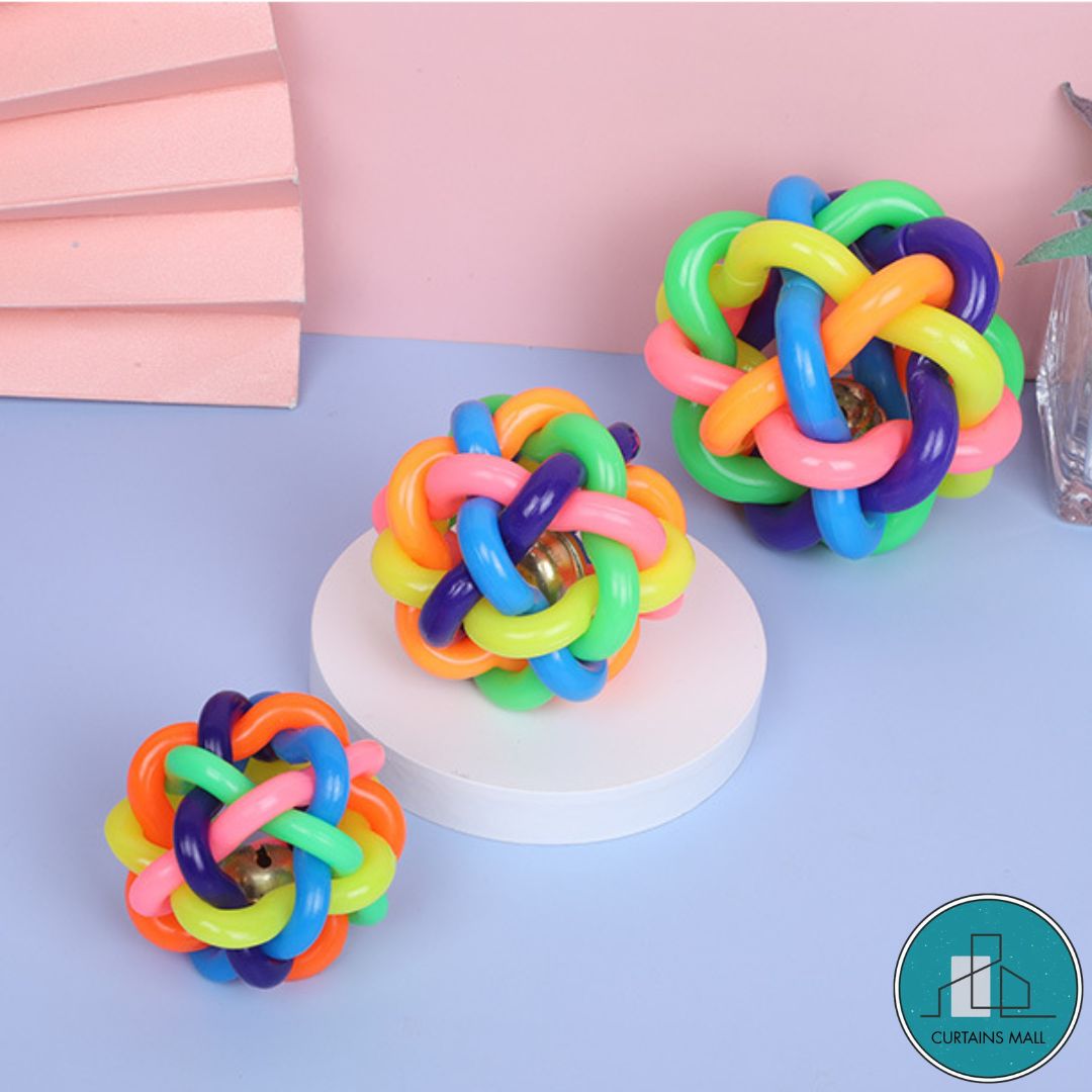 Bell Ball Colorful Rainbow Pet Toy Bite Resistant Woven Ball Chew Toy ...