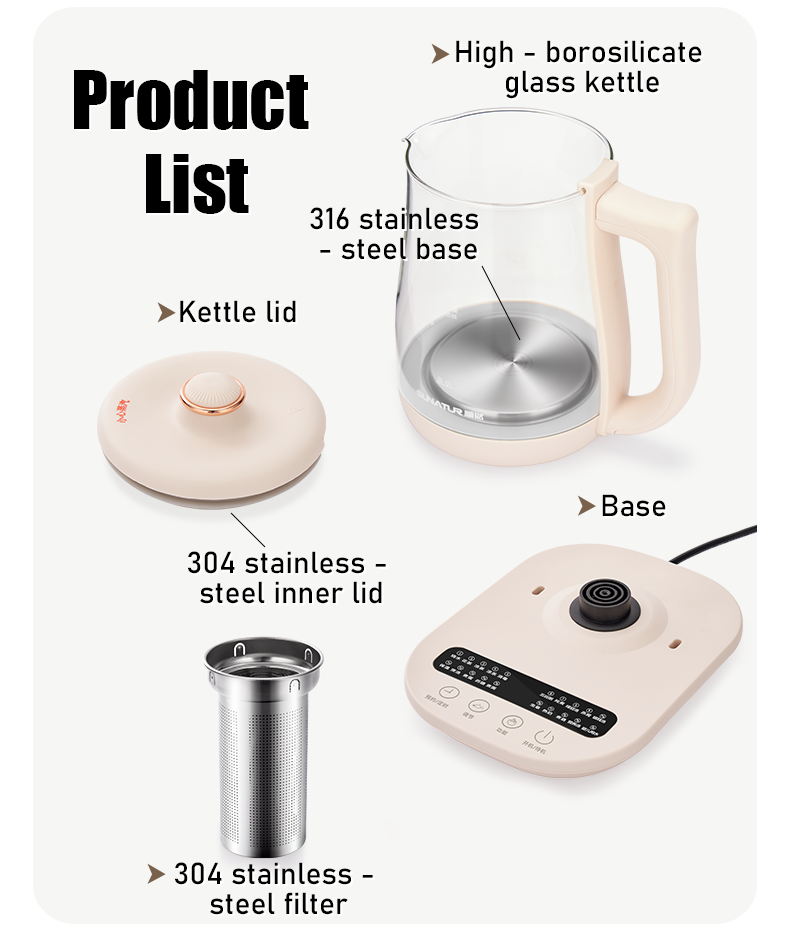 SUNATUR 1.8L Electric Glass Health Preserving Kettle,Stainless Steel ...