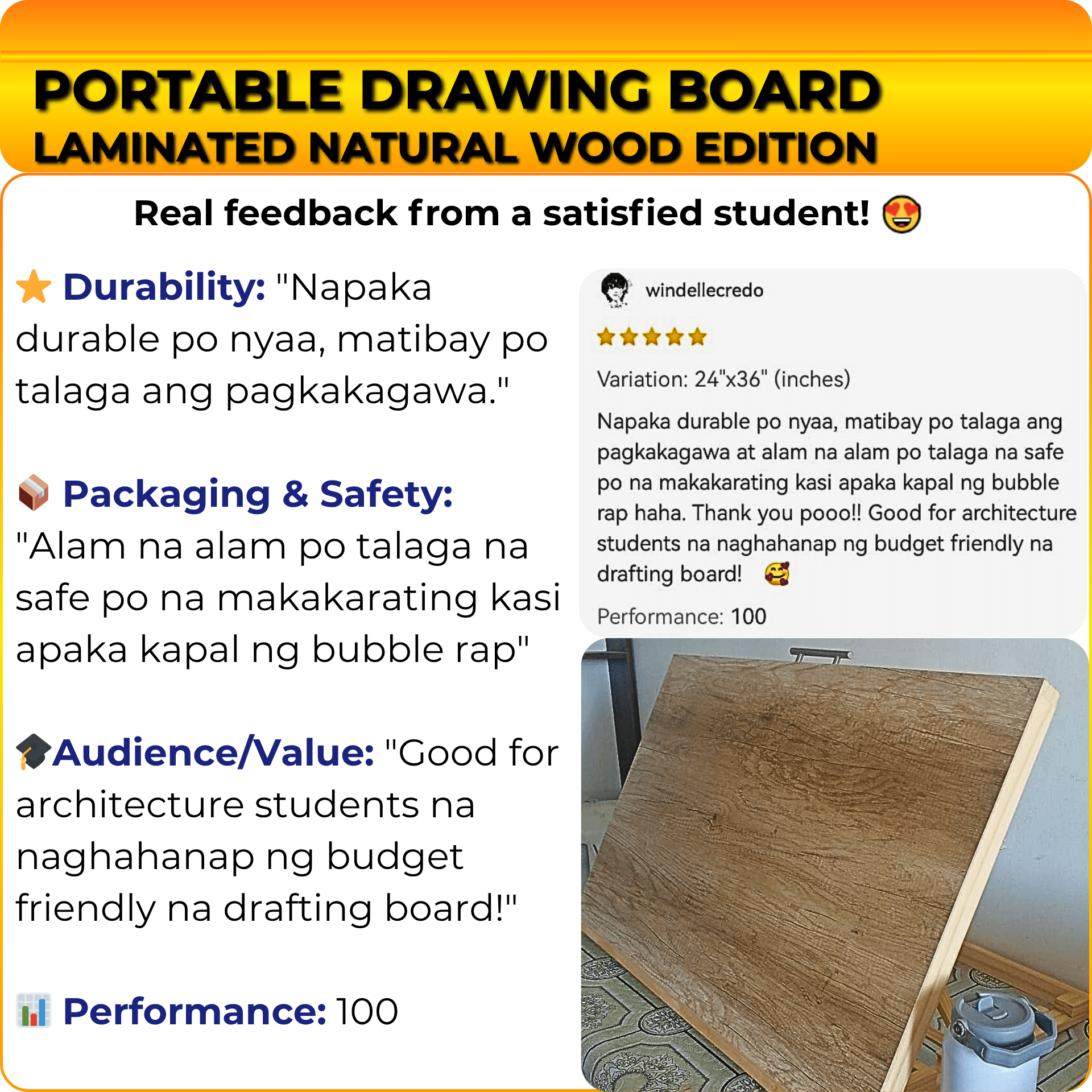 CEA Portable Drawing/Drafting Table Board | Laminated Natural Wood for ...