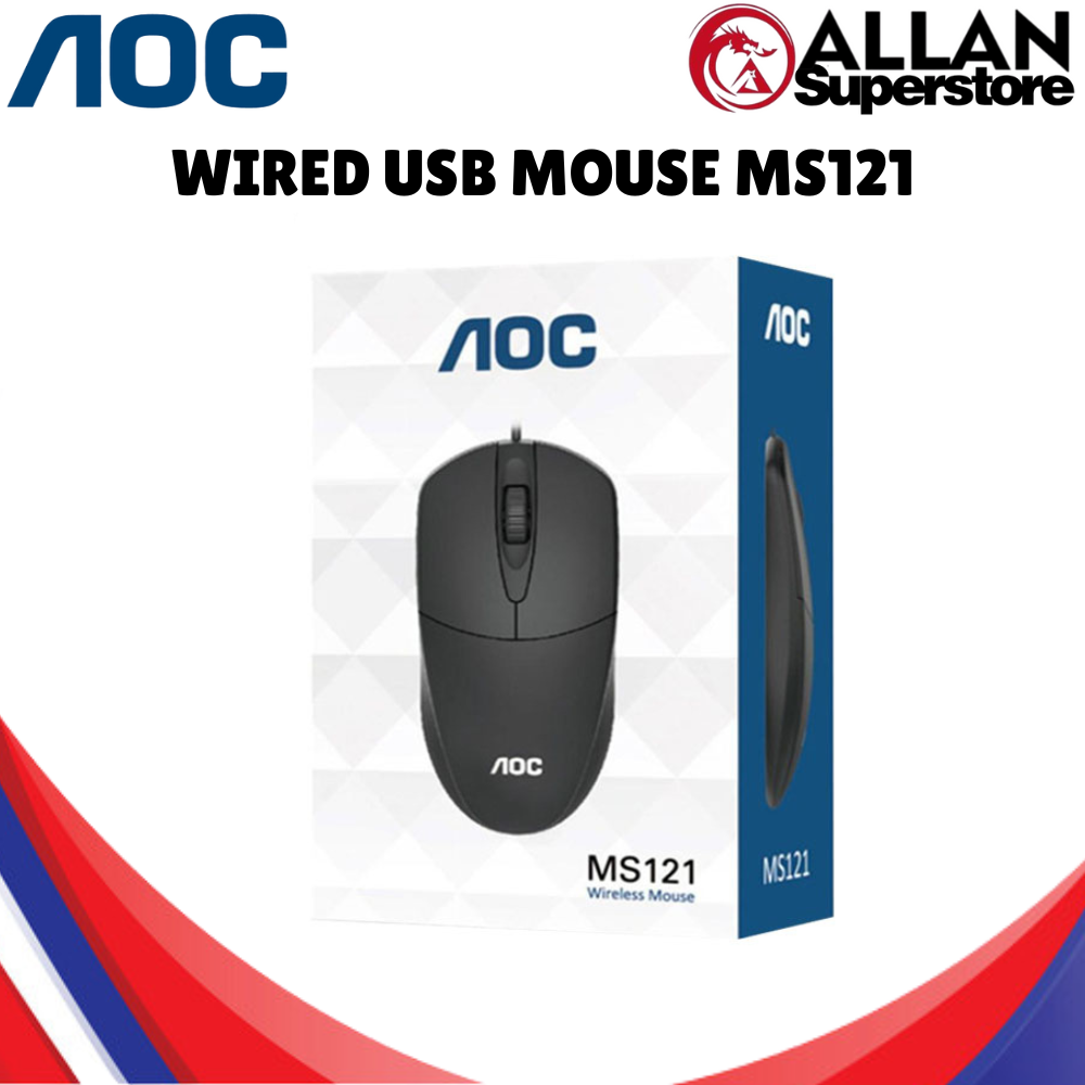 AOC MS121 Wired USB Mouse - 1200DPI Optical Computer Mouse | Ergonomic Design | Plug & Play ...