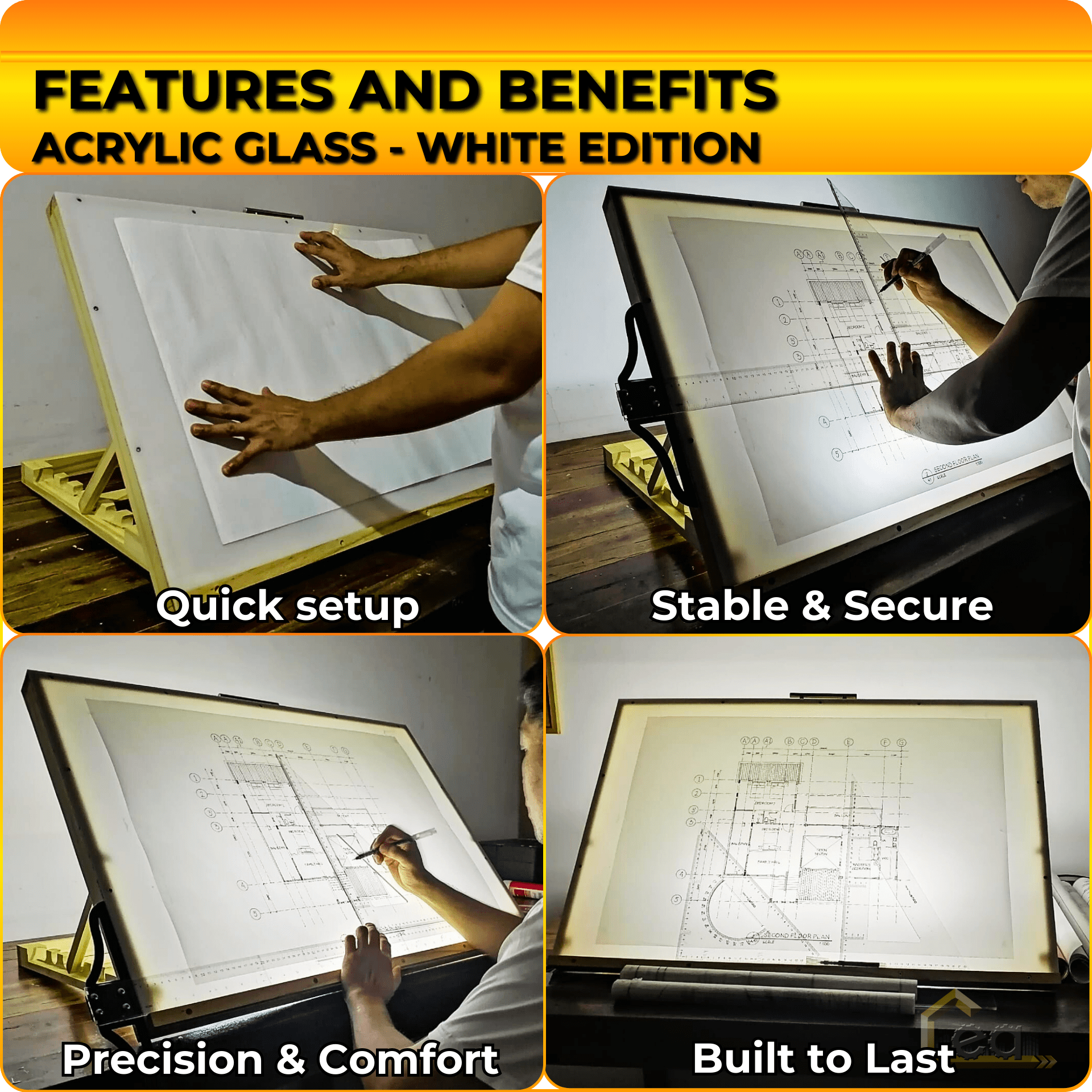 CEA Portable Drawing & Drafting Table Board | White Acrylic Glass for ...