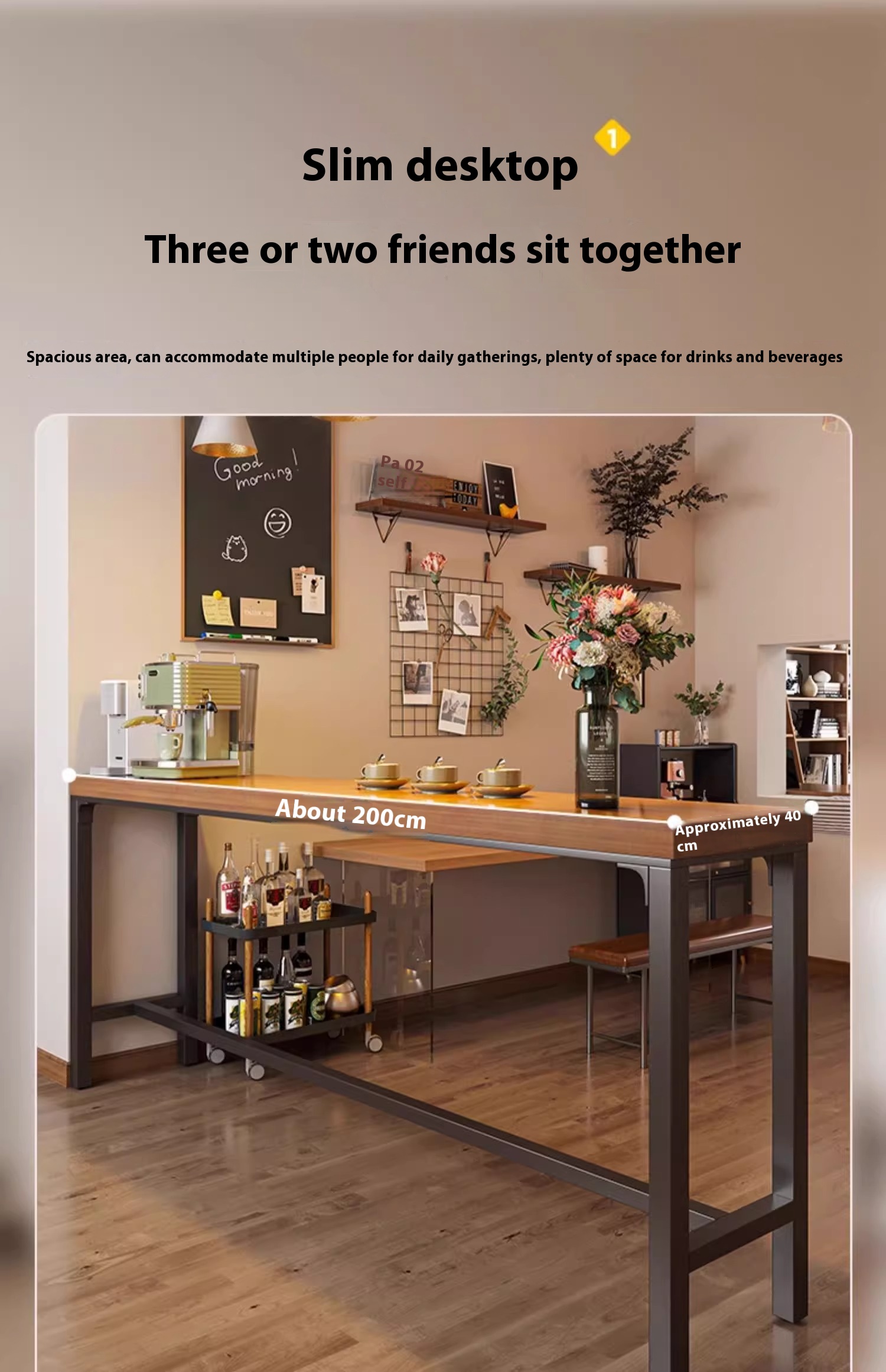 140/160/180CM High table Bar table Long table Narrow Table Set With ...