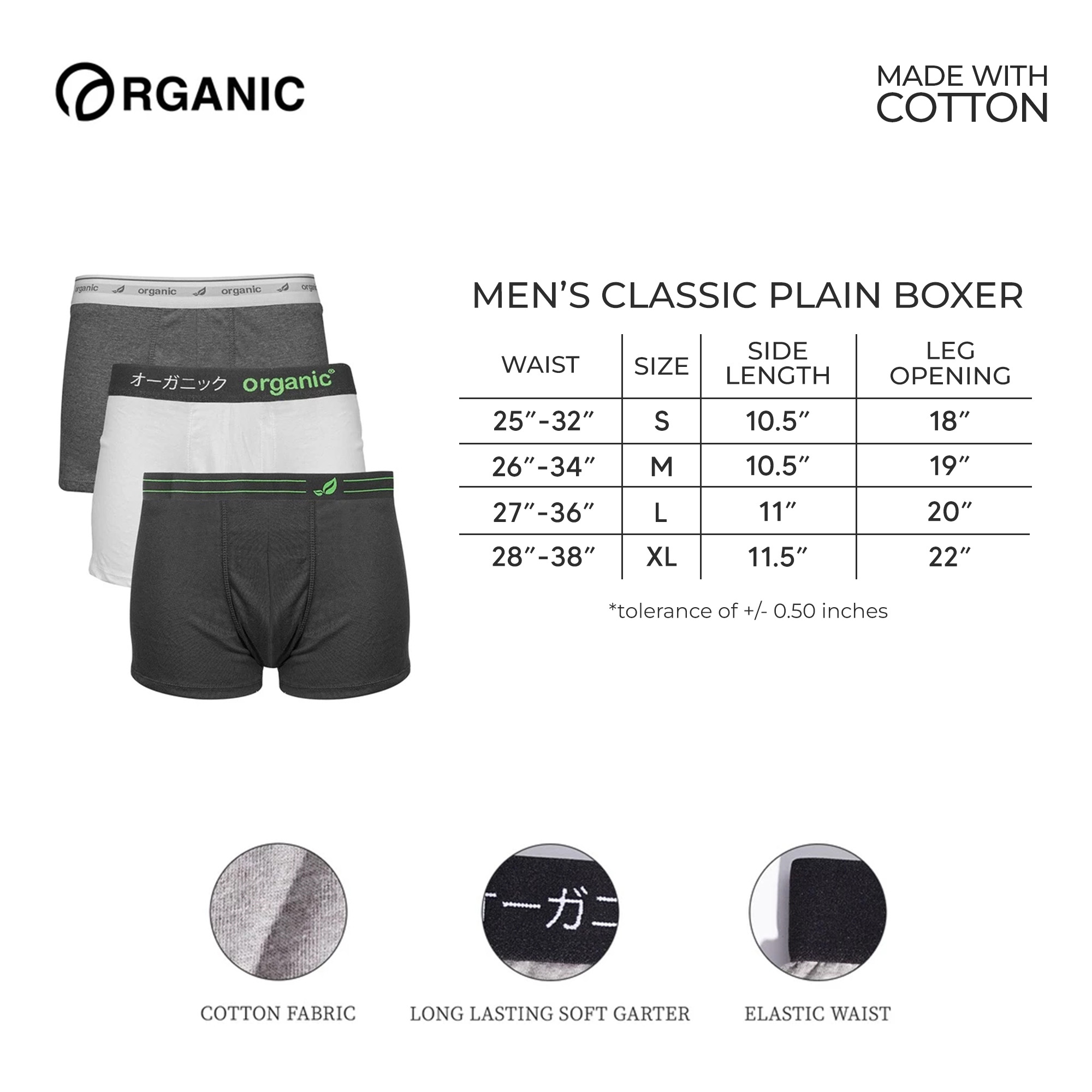 Organic Classic Boxer Brief Set of 3 Random Color Underwear Set boxer ...