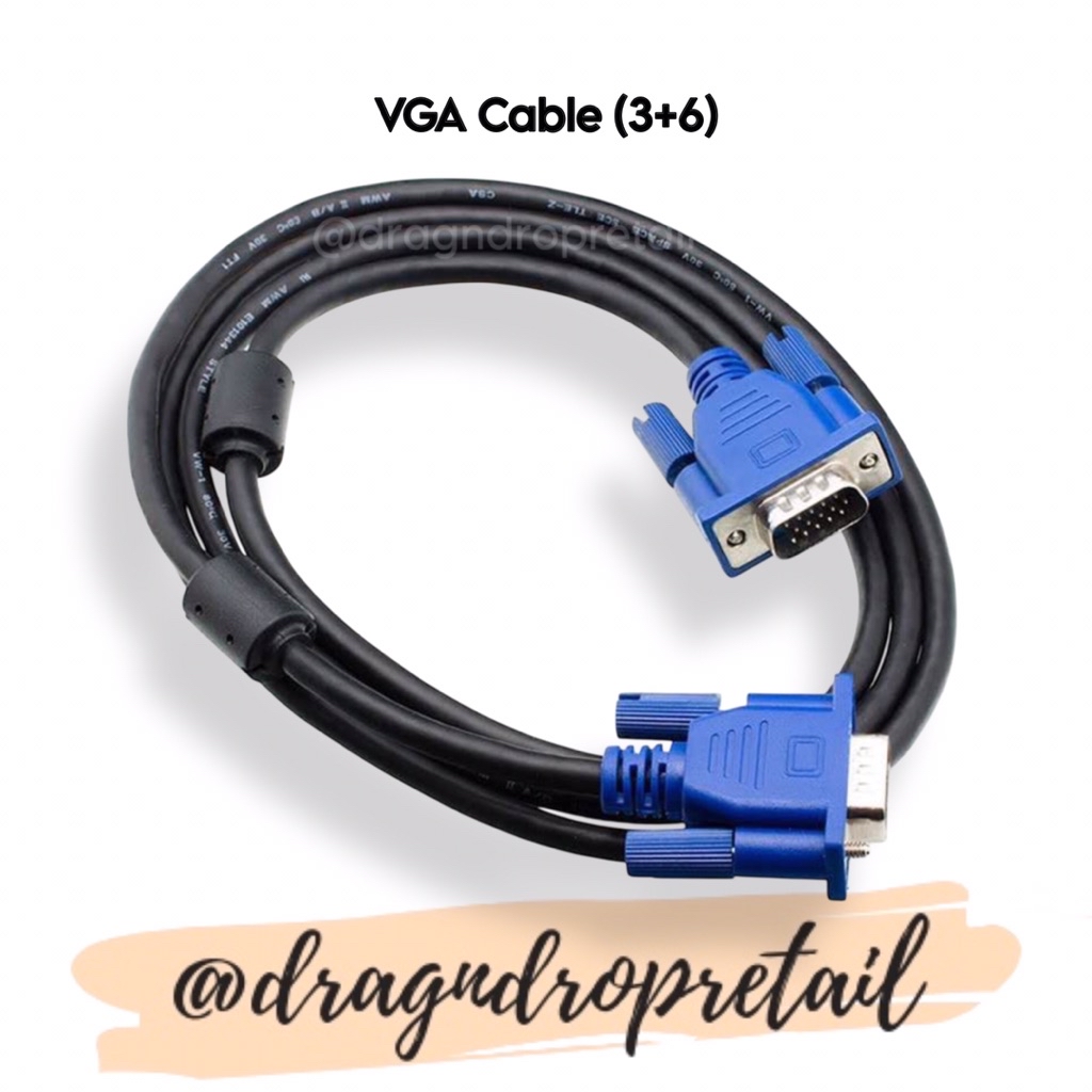 VGA to VGA Standard 15-Pin VGA Male to VGA Male (3+6) Cable PC Computer ...