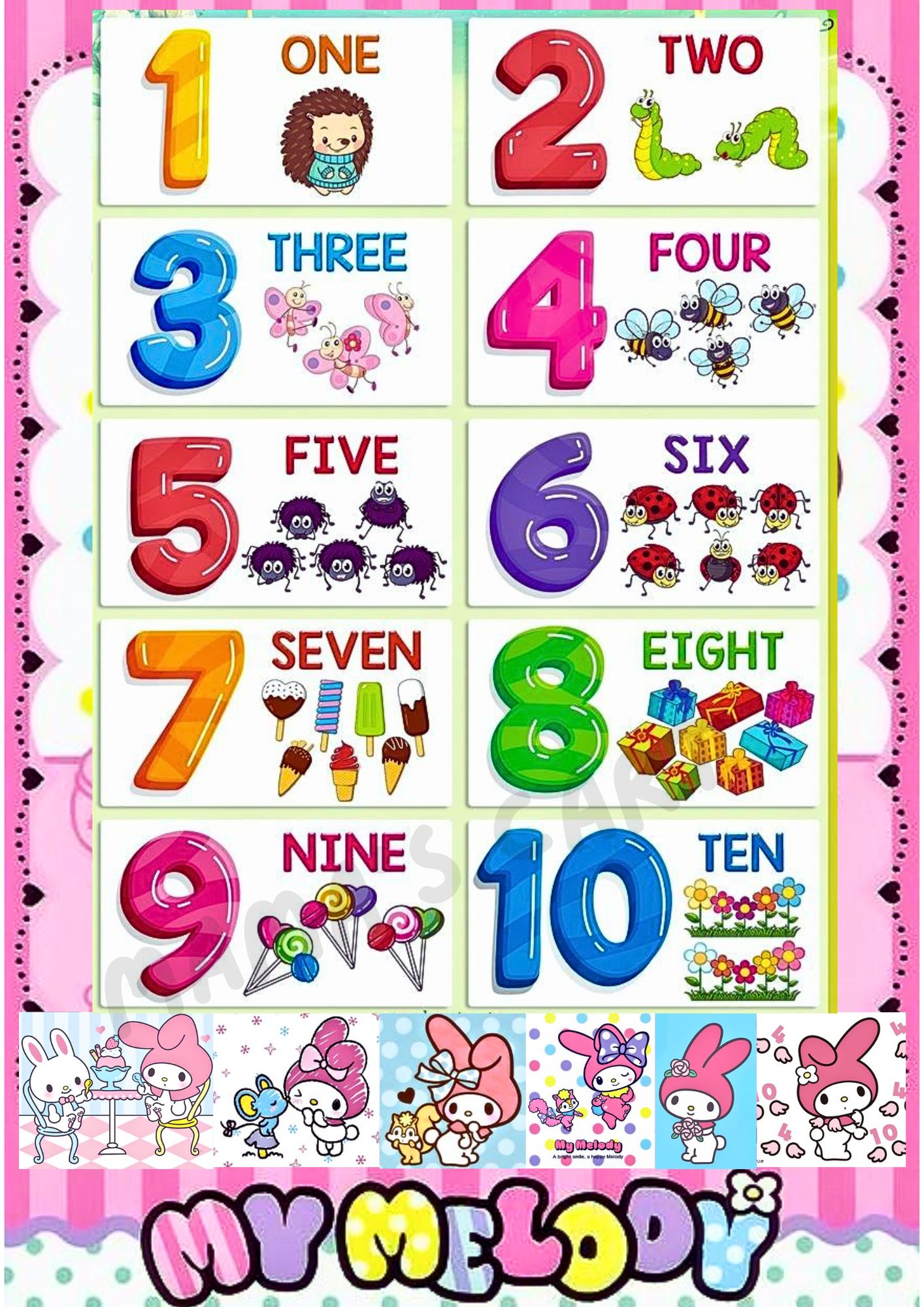 MY MELODY COLORS EDUCATIONAL CHARTS A4 SIZE LAMINATED FOR KIDS ALPHABET ...