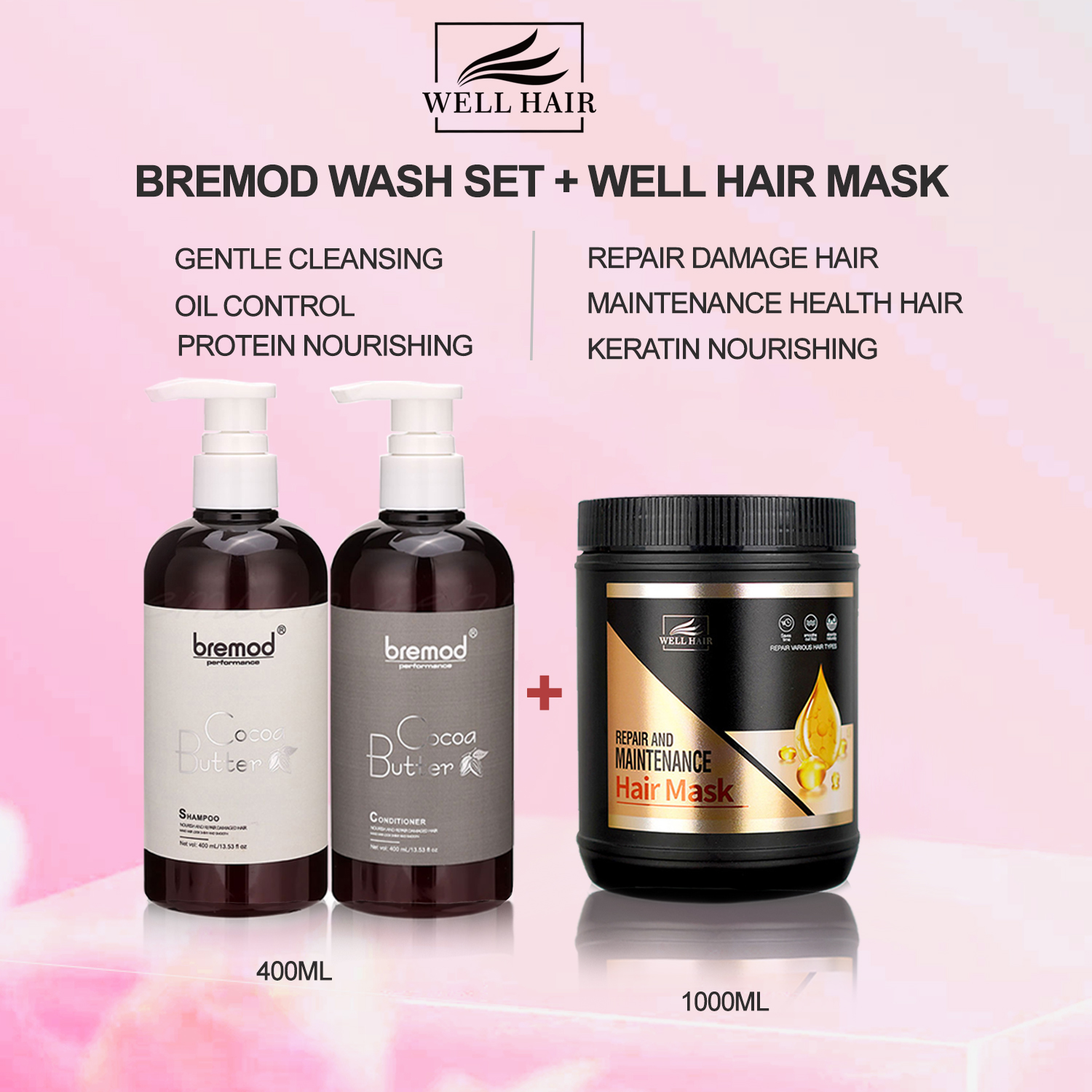 Bremod Shampoo and Conditioner with Well Hair Mask Premium Series Hair ...