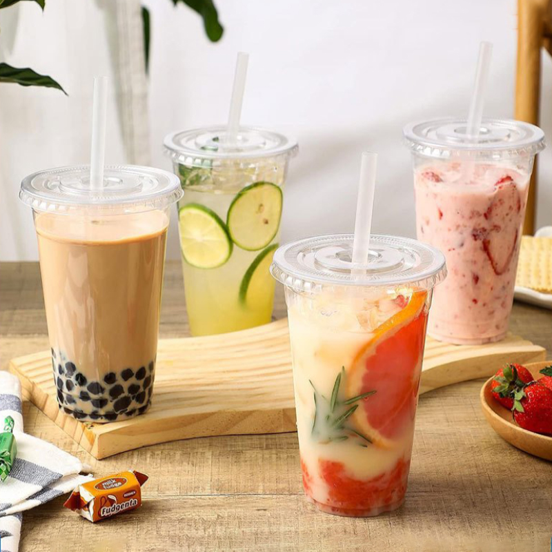 100pcs Plastic PP Y Cup With Lids Set Durable 95mm Milk Tea Cup (10oz ...