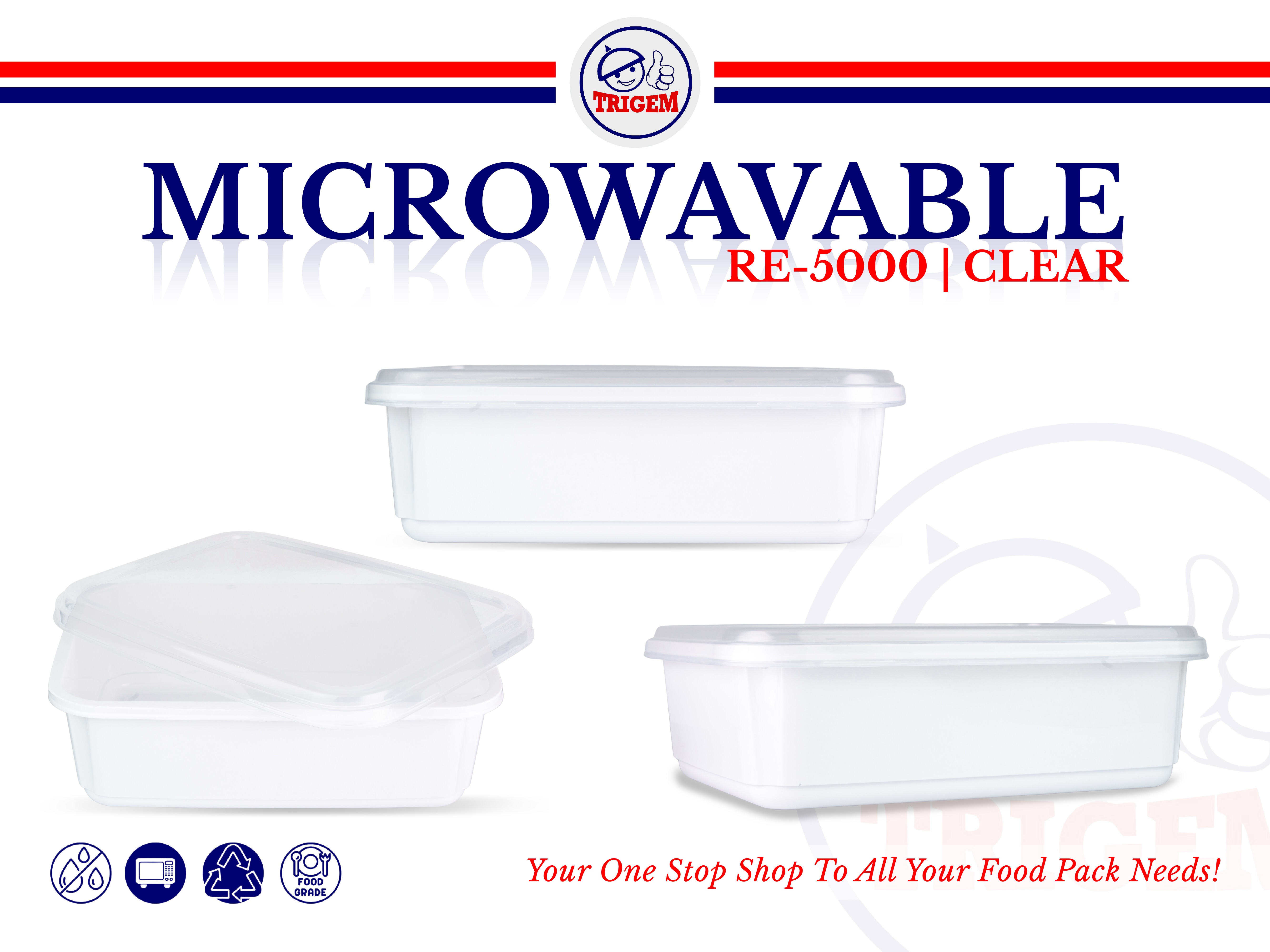 [ 5 PCS ] TRIGEM WHITE Container Rectangular - RE 3200, RE 5000 ...