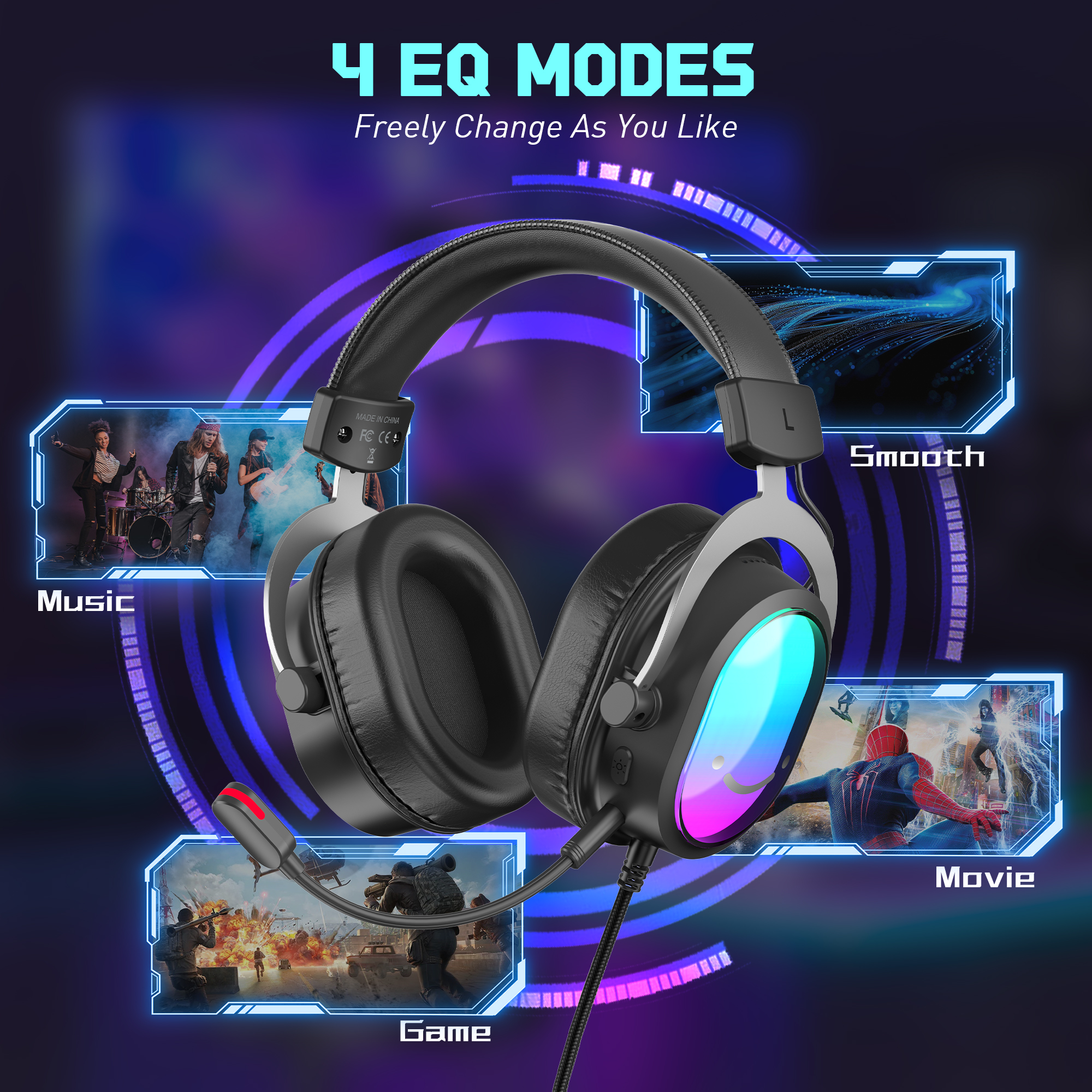 FIFINE H16 RGB Gaming Headset with 7.1 Surround Sound & Dual Sound Card ...