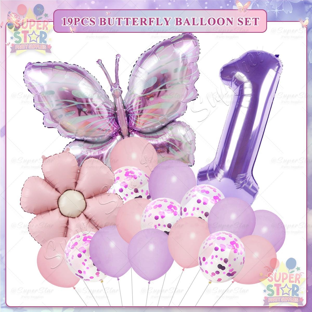 Butterfly Party Decor Set for Girls 18Pc Pink Purple Latex Giant ...