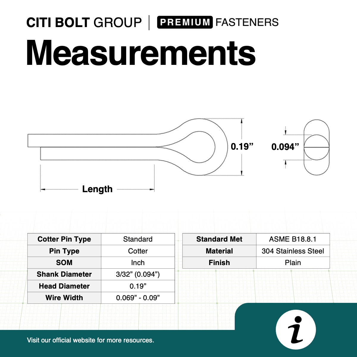 5pc 3/32 (2.5MM) Stainless Steel Cotter Pin | Split Pin | CITI BOLT ...