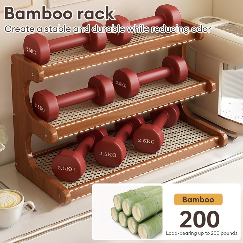 Wooden Double-Layer Table Shelf Rattan Storage Rack oStorage Rack ...