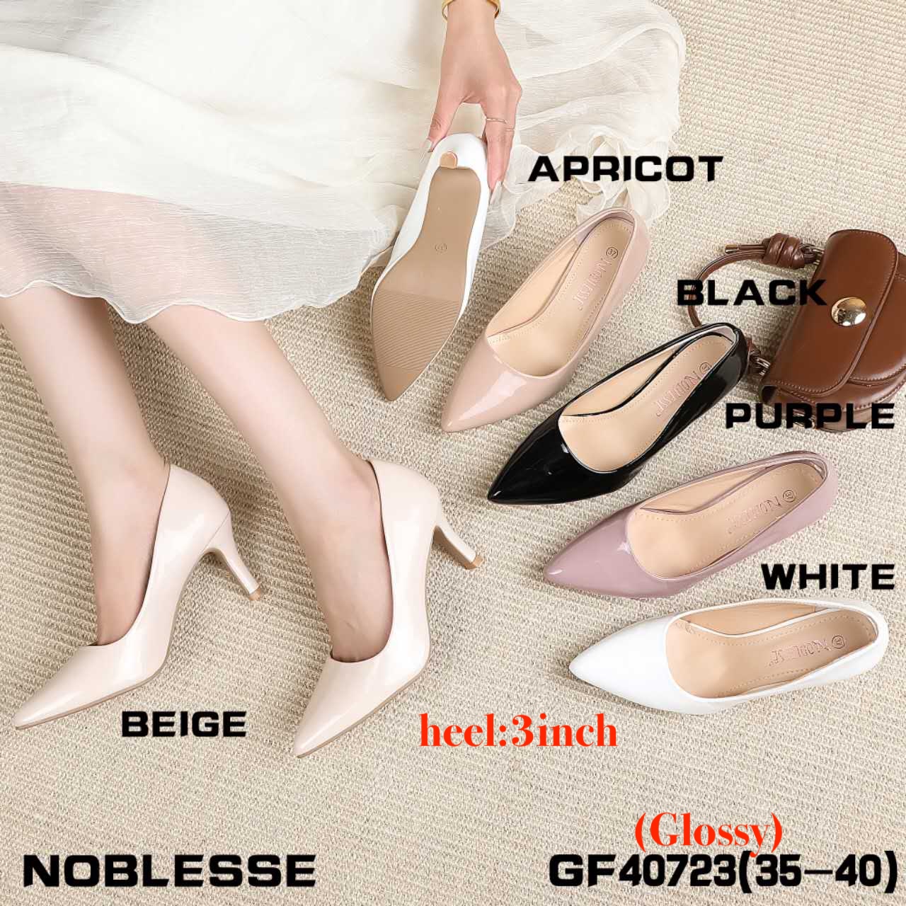 Women Pointed Toe White High Heels Black School Office Heels | Shopee ...