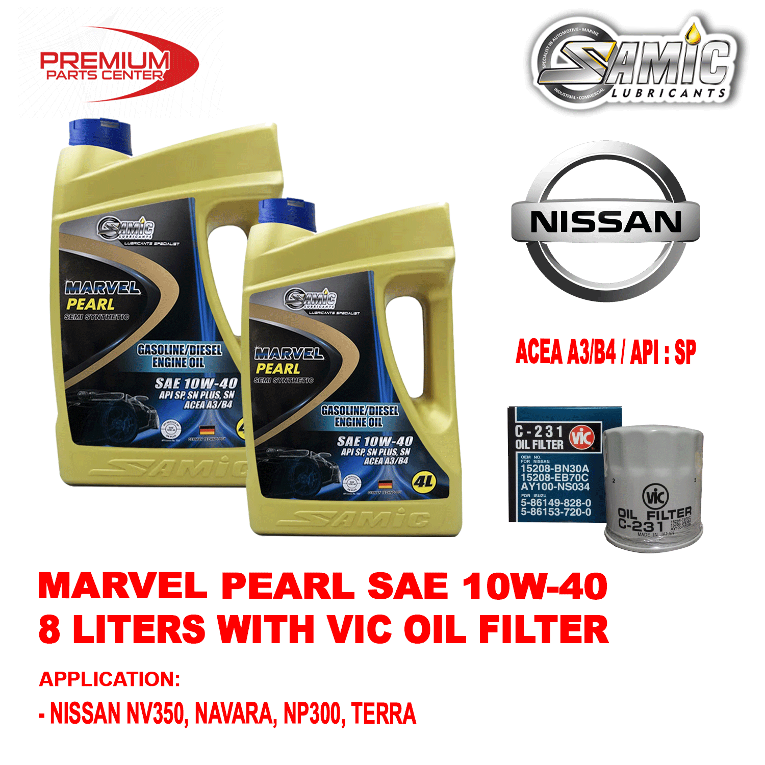 SAMIC MARVEL PEARL 10W40 8 Liters NISSAN Navara , NP300 , Terra , NV350 ...