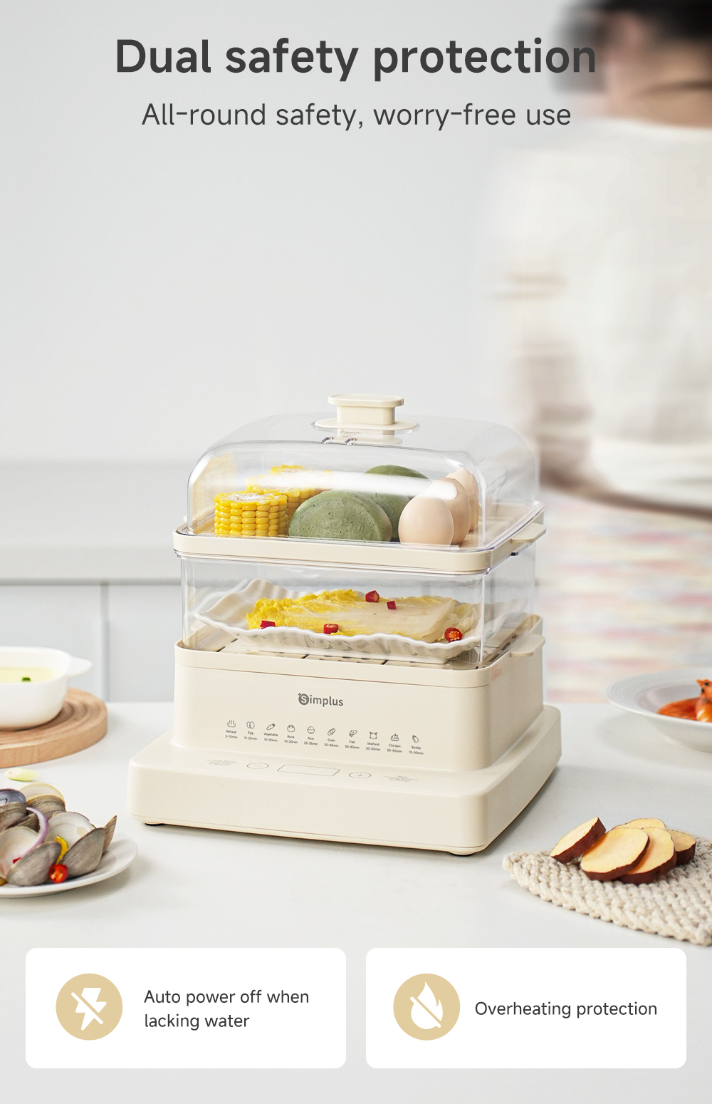 Simplus Electric Food Steamer Multifunction Smart Timer 14L/12L/21L ...