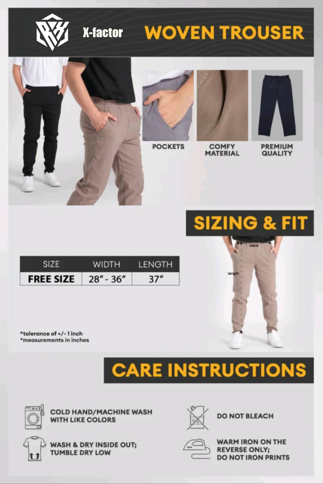 X-factor Trouser Pants for Men with Pockets andDrawstring Stretchable ...