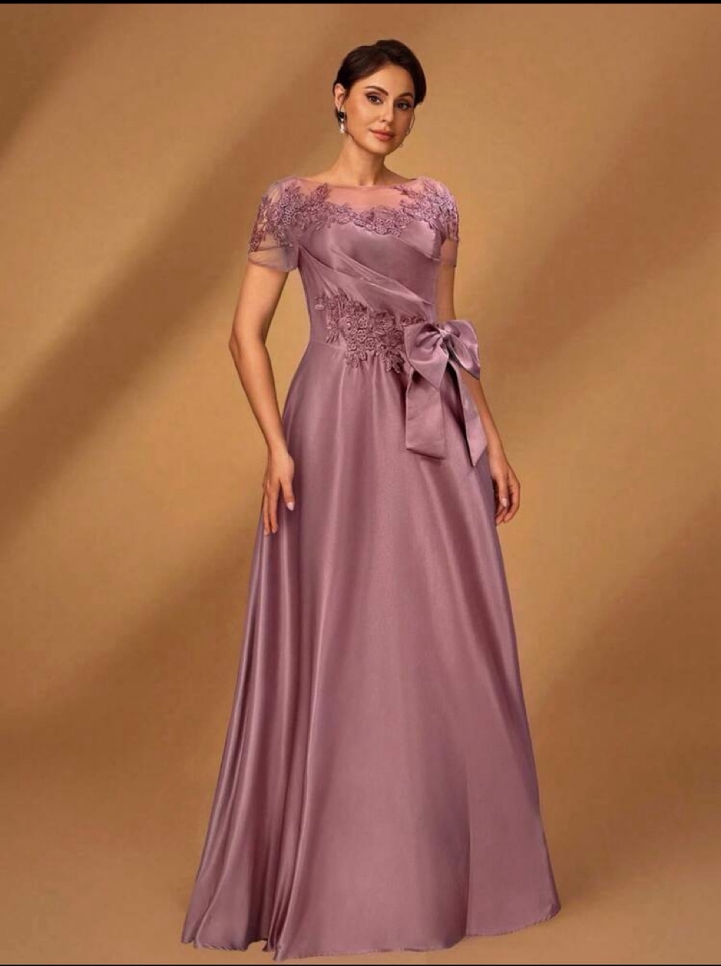 Rhian Elegant Luxurious Romantic Mesh Patchwork Satin Pleated Beaded ...