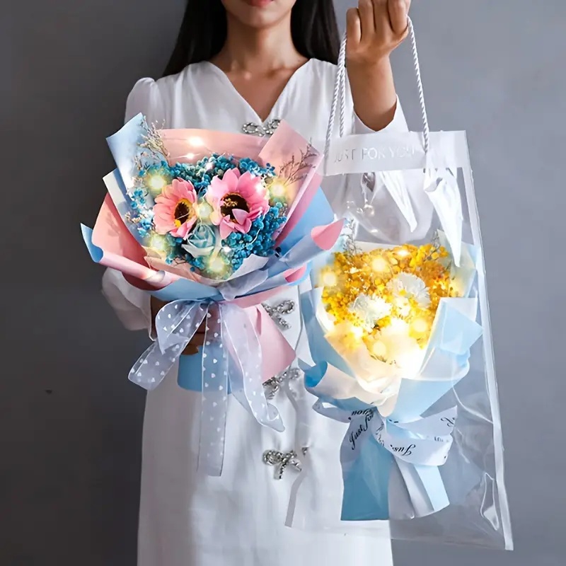 10pcs丨Gift Bag Plastic Bag Transparent Packaging Bag Waterproof Bouquet ...