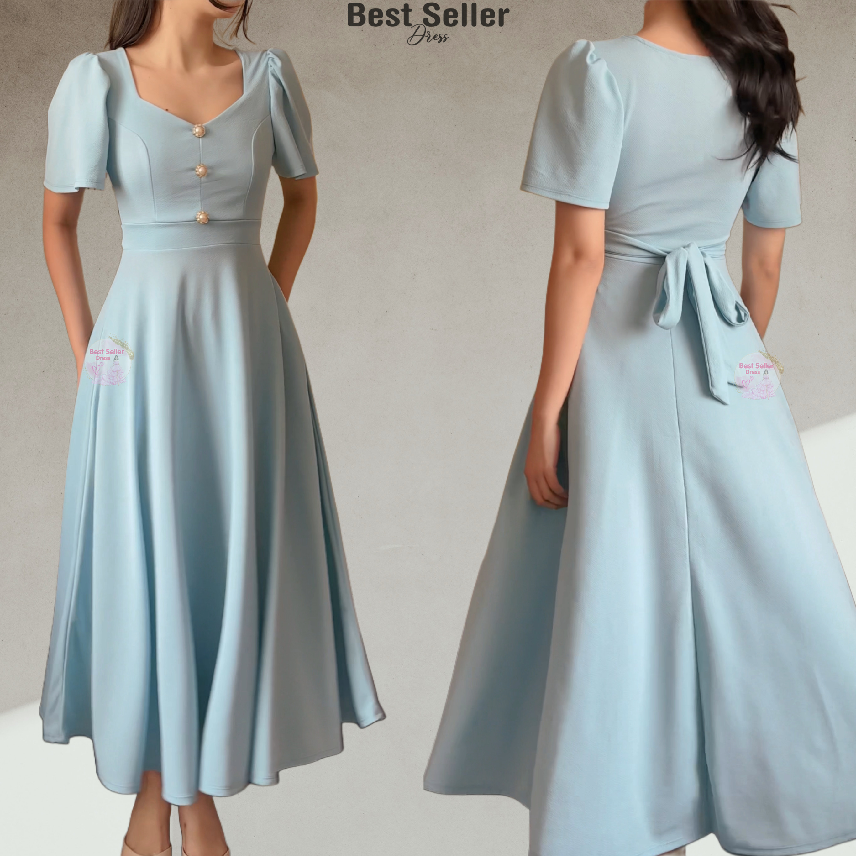 BSD Best Seller Dress Laura (XS-XXL) Puff Sleeves Maxi Dress Casual ...