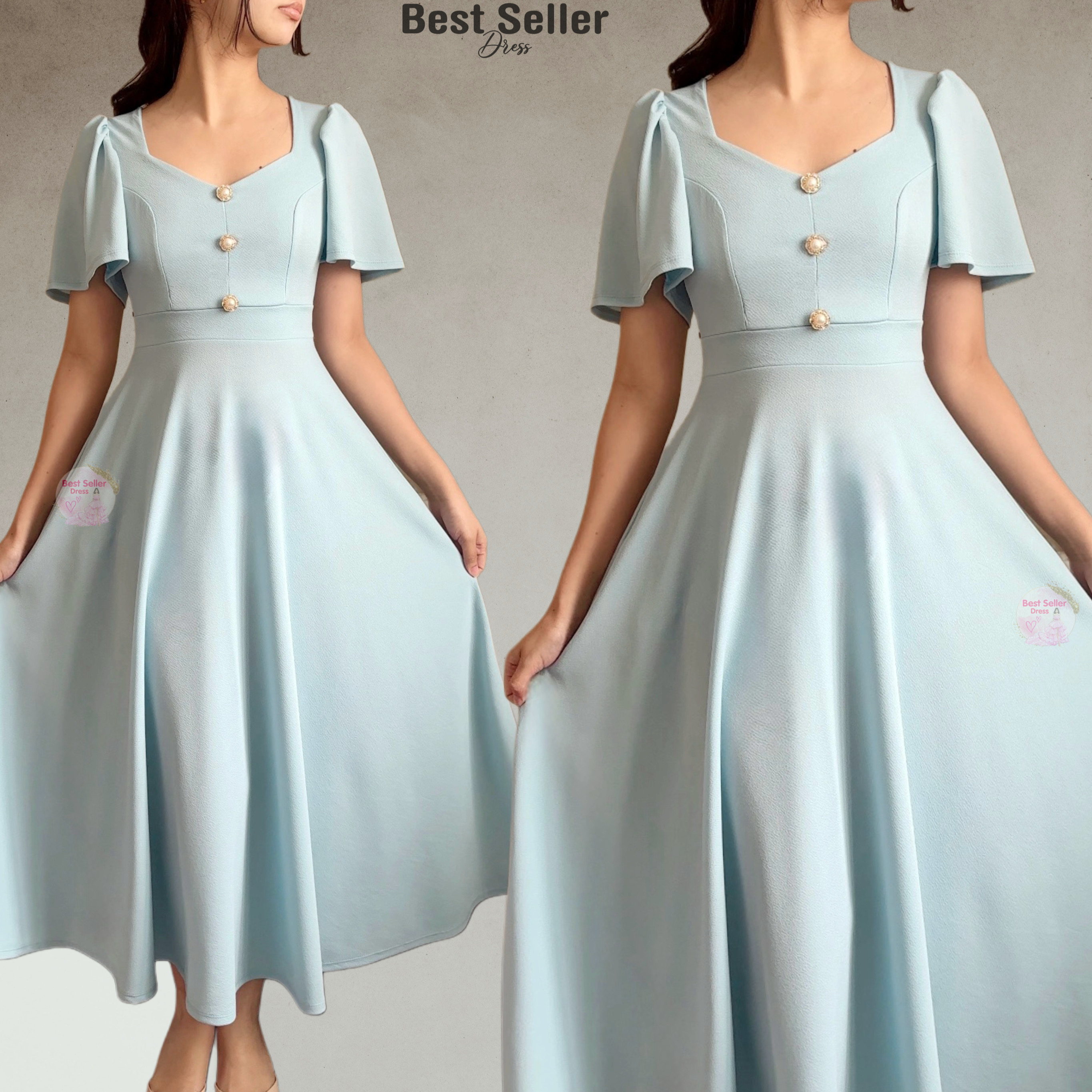 BSD Best Seller Dress Laura (XS-XXL) Puff Sleeves Maxi Dress Casual ...