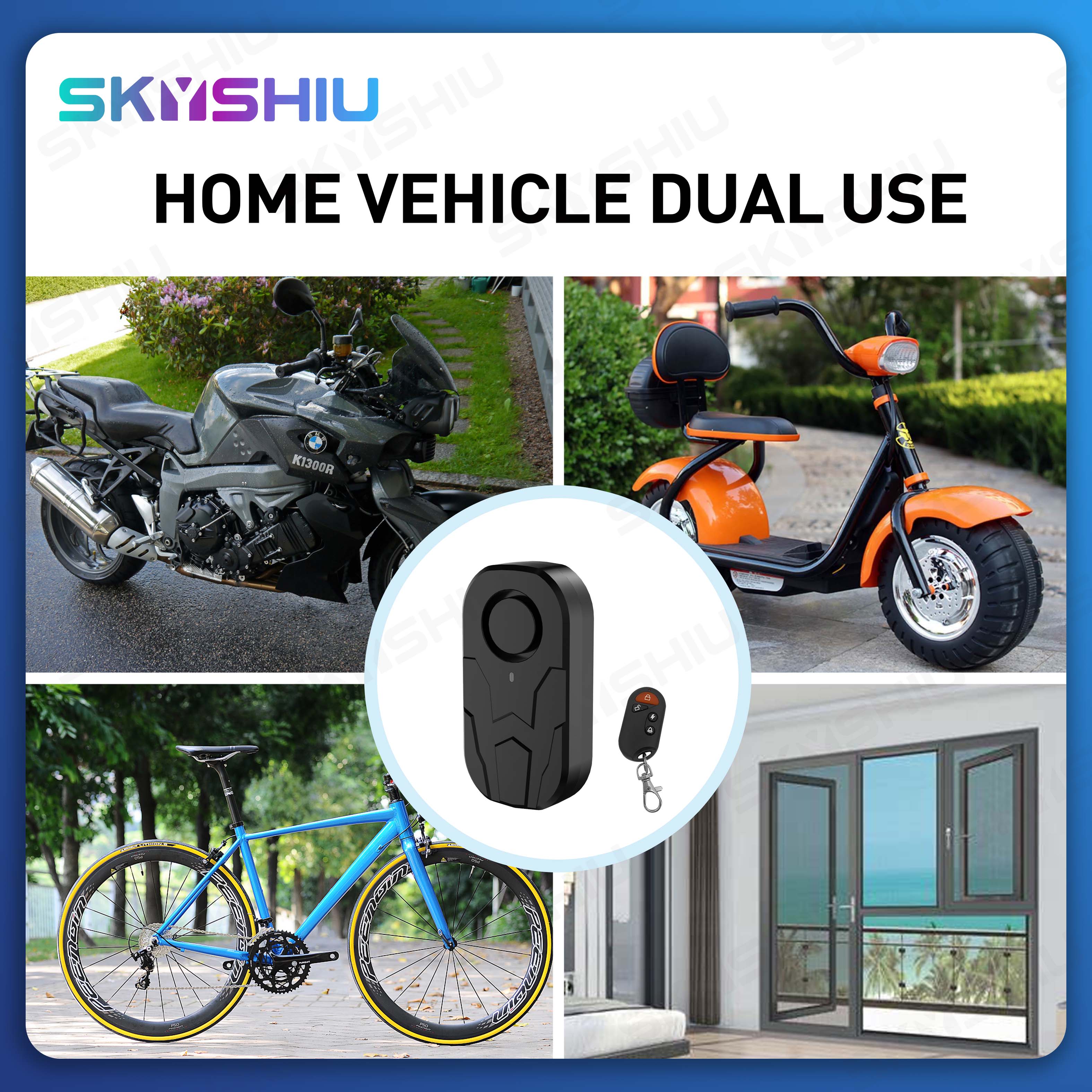 SKYSHIU Rechargeable Alarm Detector 130dB Wireless Security Vibration ...