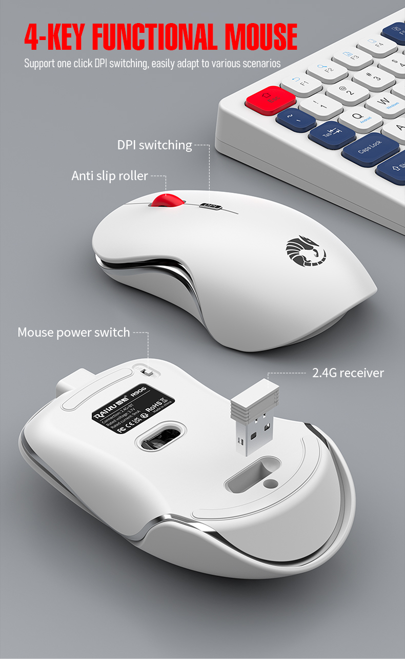 Raiku R906 Wireless Keyboard Mouse Set - 2.4G/BT Scissor Keys 100 Keys ...