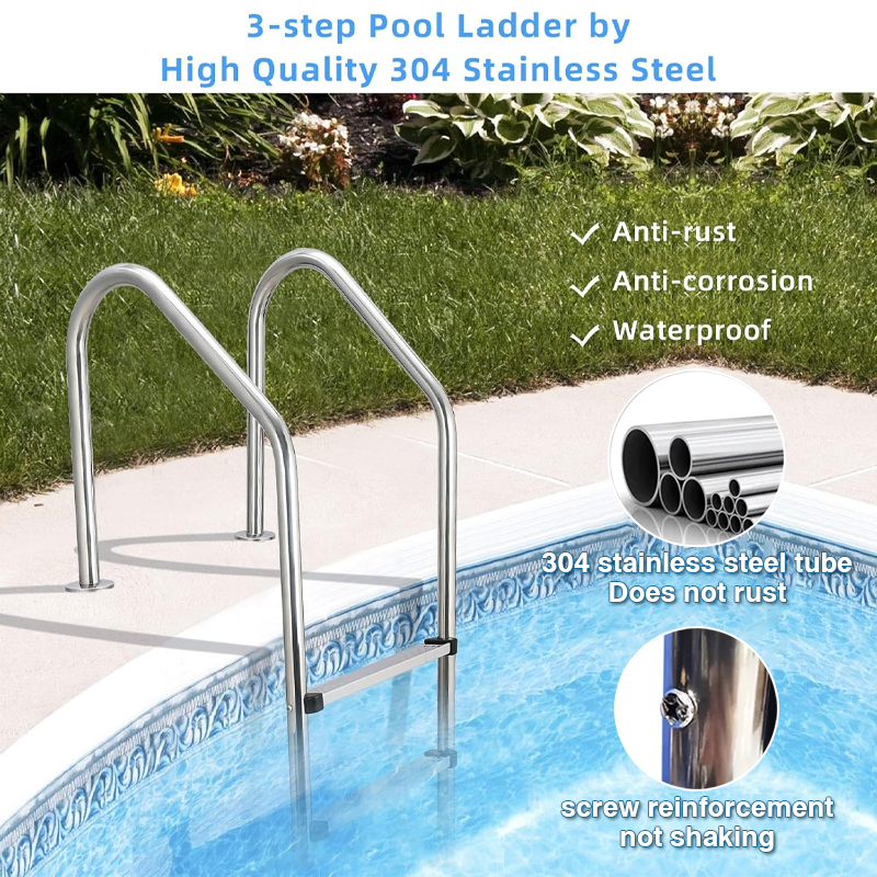 Stainless Steel Swimming Pool Step Ladder with Built-in P Shaped Grab ...