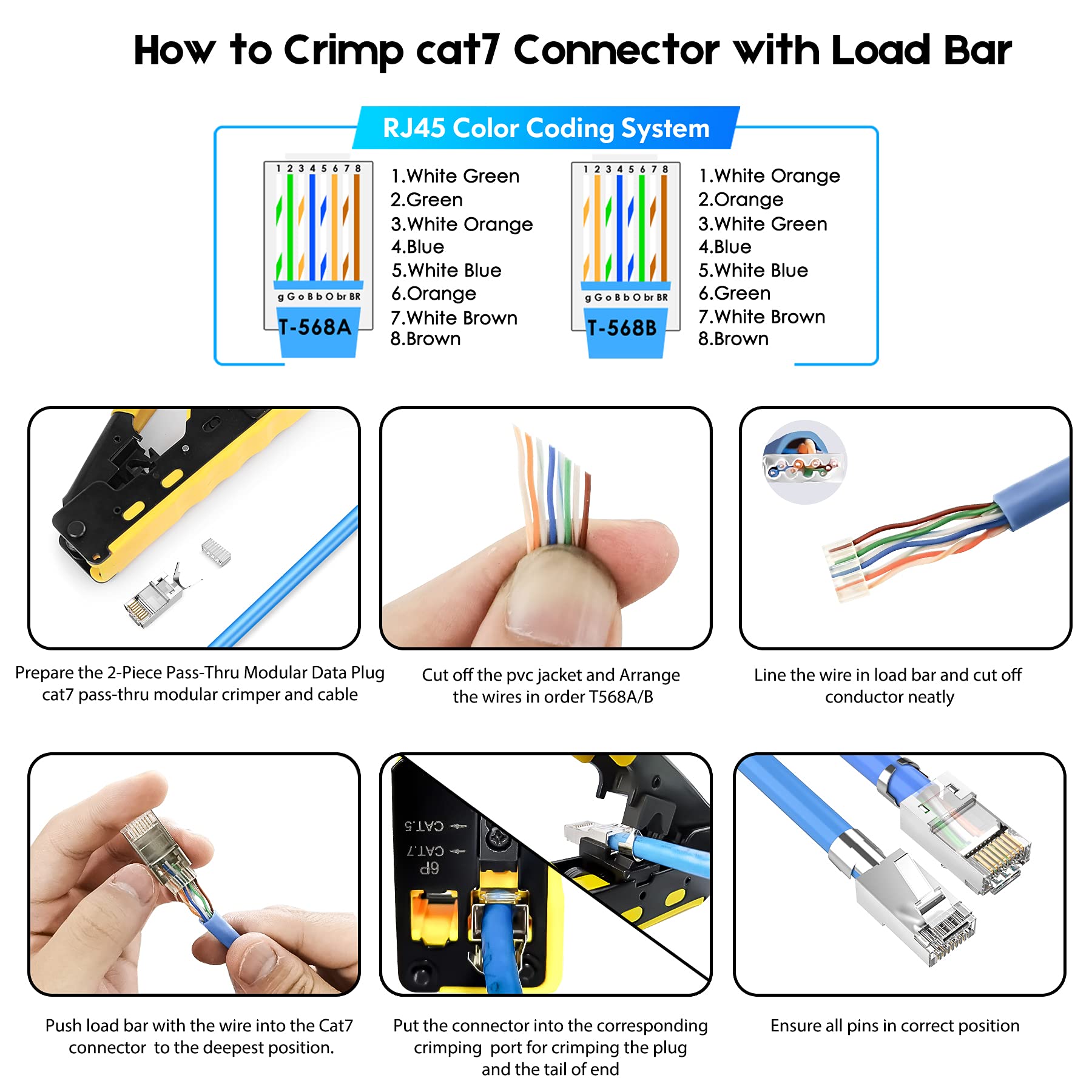 50P CAT7 Shielded Gold-Plated RJ45 Pass Through Connector 10Gbps for ...