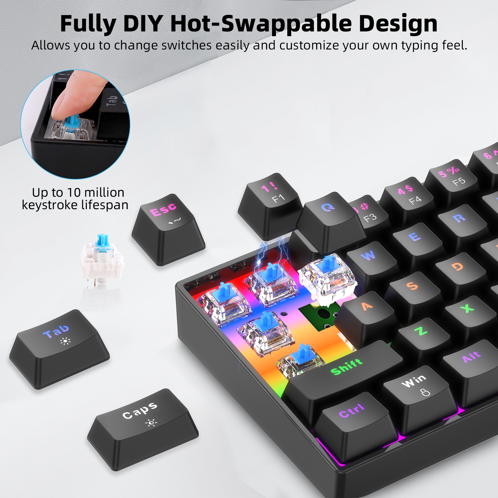 GOOJODOQ Wired Mechanical Keyboard 68 Key Anti-slip for Computer Laptop ...