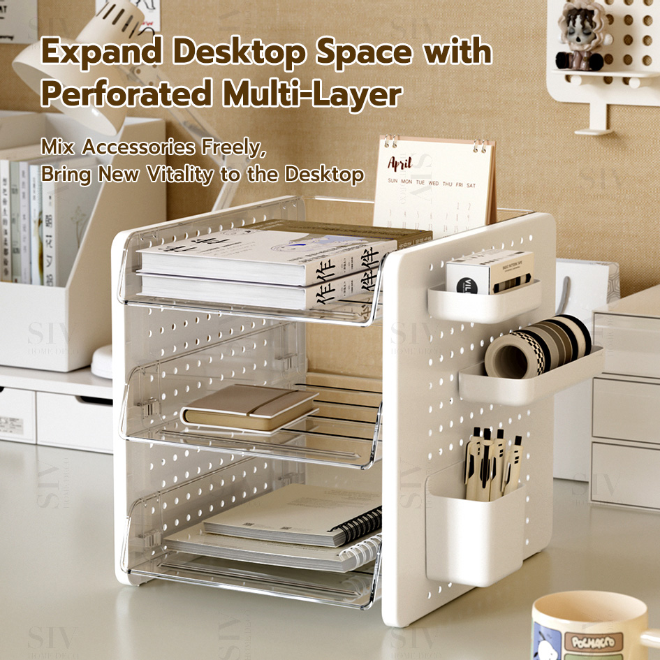 SIV Desk Organizer Rack Small Table Desktop Shelf With Pegboard For ...