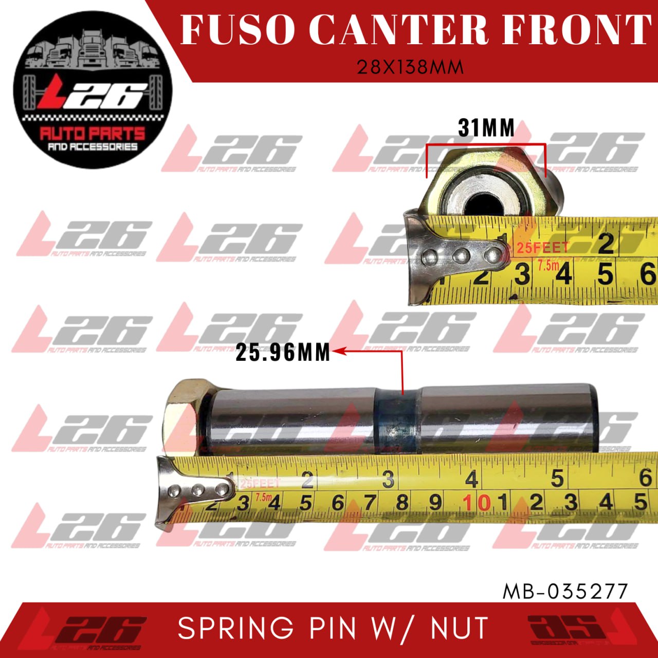 28x138mm Spring Pin for Fuso Canter with Nut Front type MB-035277 ...