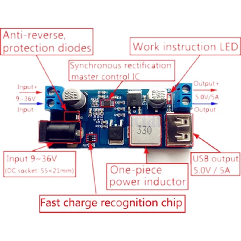 DC-DC 24V12V to 5V 5A Step Down Power Supply Buck Converter Adjustable USB Step-down Charging ...