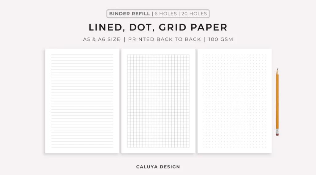 A5 A6 Lined Dot Grid Paper Planner Binder Refill | A5 Binder Notebook ...